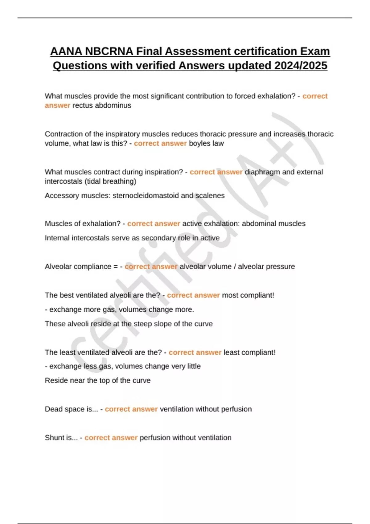 AANA NBCRNA Assessment Guide Questions and complete Solutions 2024/2025 ...