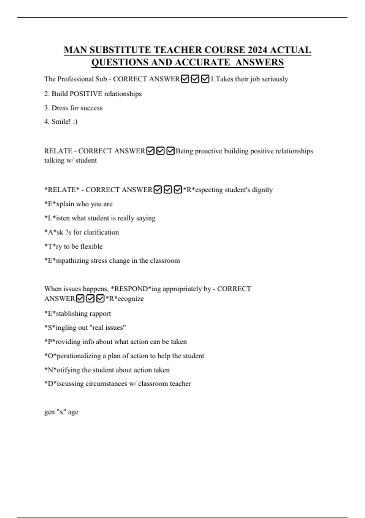MAN SUBSTITUTE TEACHER COURSE 2024 ACTUAL QUESTIONS AND ACCURATE ...
