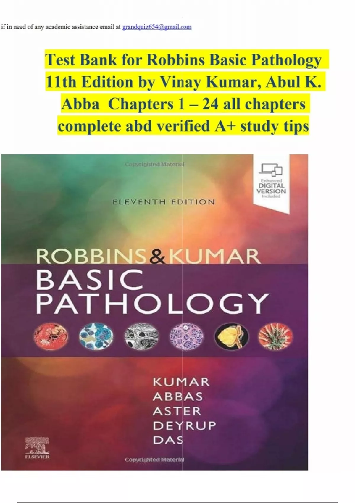 Test Bank for Robbins Basic Pathology 11th Edition by Vinay Kumar, Abul ...