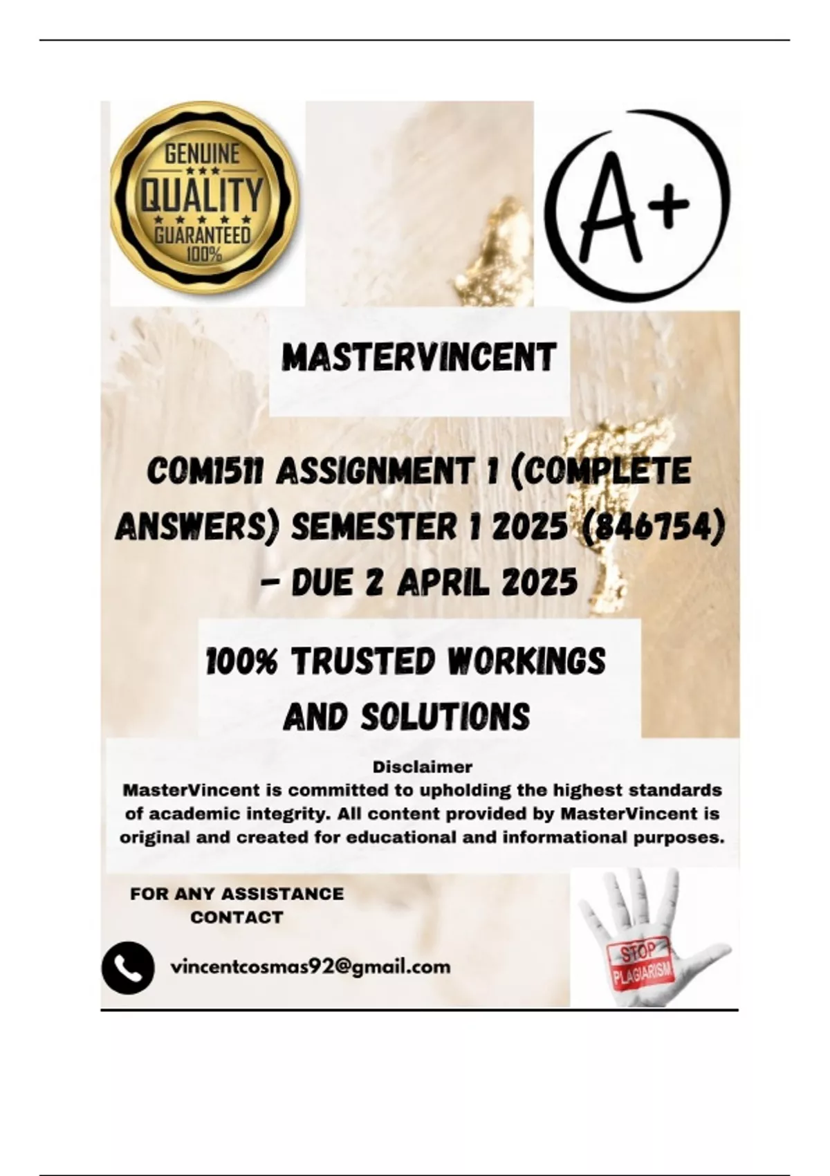 COM1511 Assignment 1 (COMPLETE ANSWERS) Semester 1 2025 (846754) - DUE ...