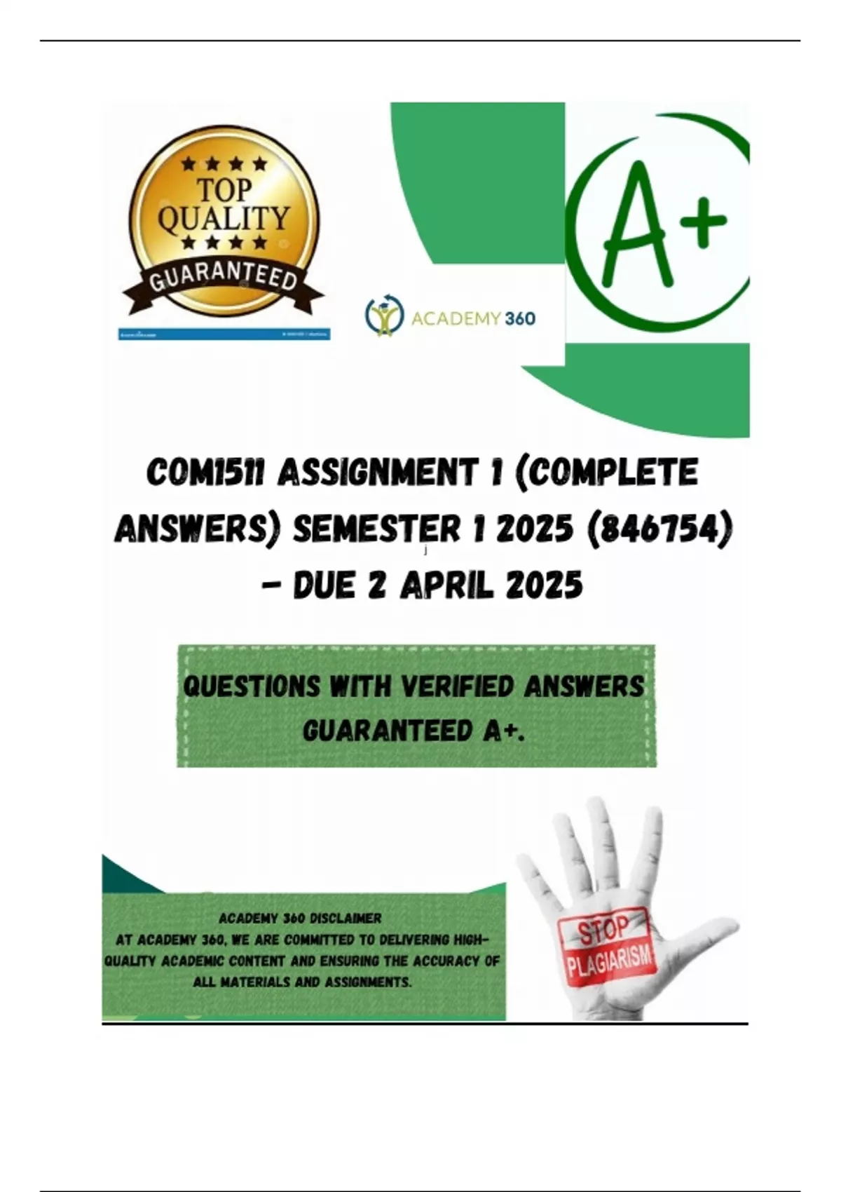 COM1511 Assignment 1 (COMPLETE ANSWERS) Semester 1 2025 (846754) - DUE ...