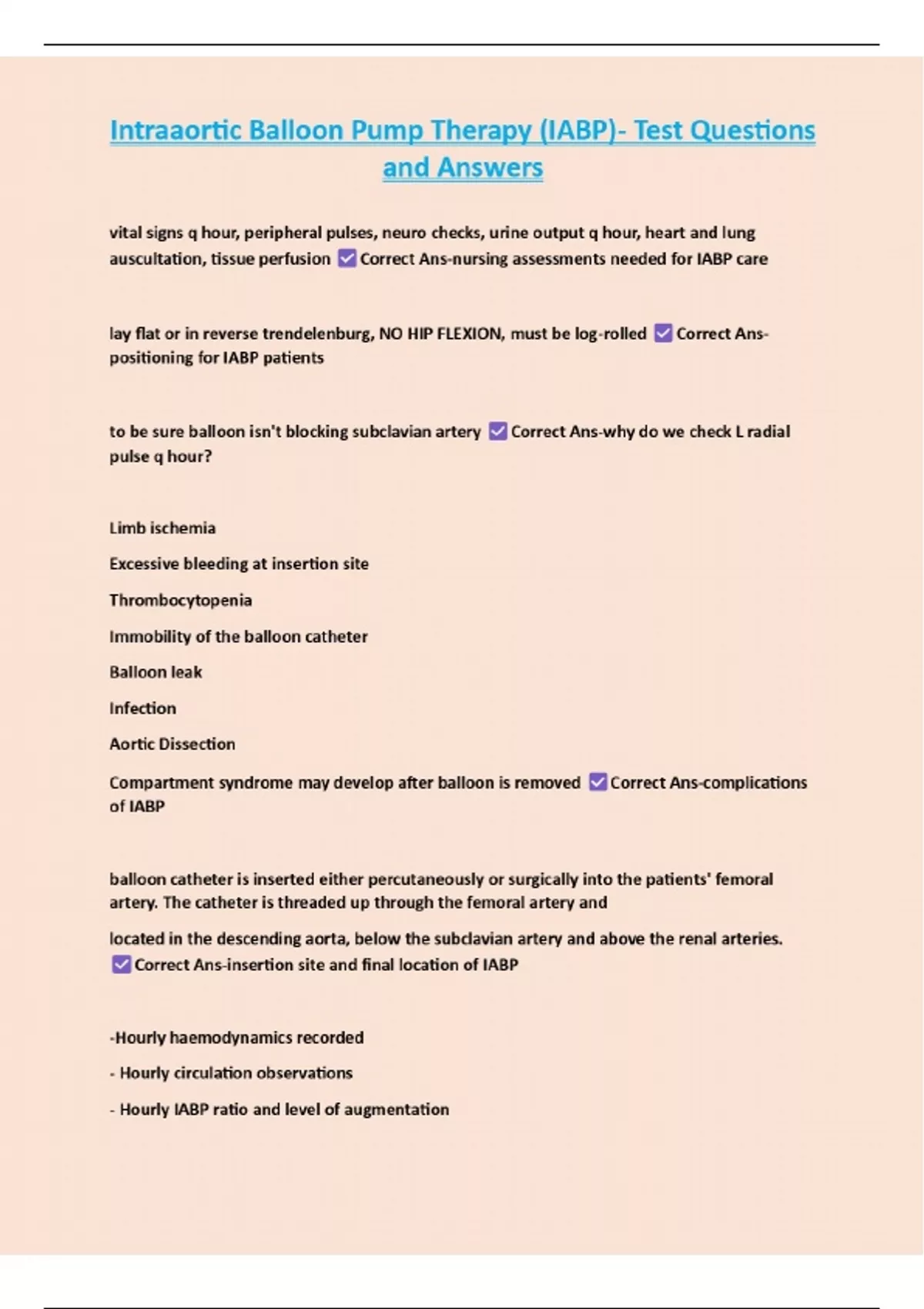 Intraaortic Balloon Pump Therapy (IABP)- Test Questions and Answers ...