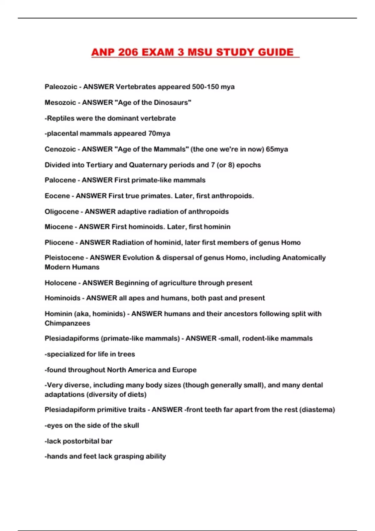 ANP 206 EXAM 3 MSU STUDY GUIDE - ANP 206 - Stuvia US