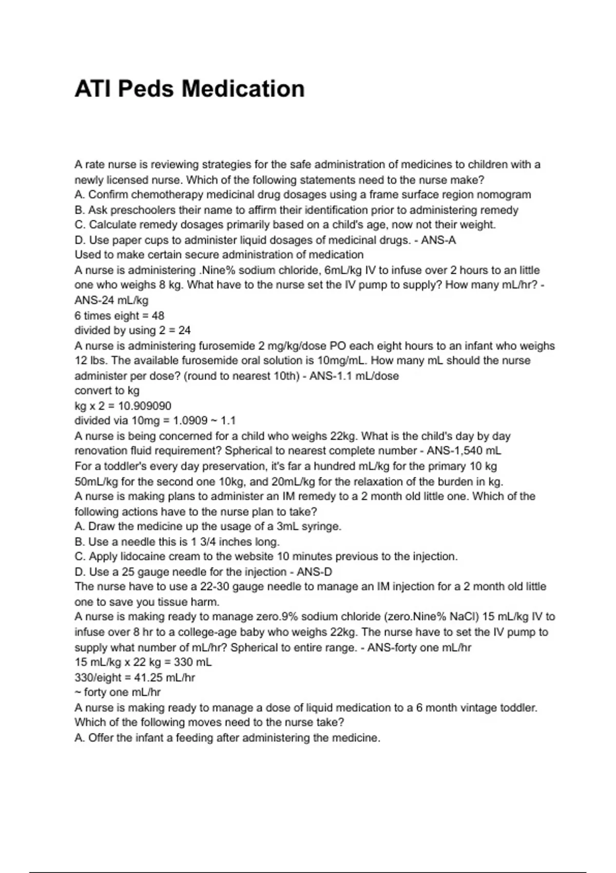 ATI Peds Medication NEWEST 2025/2026 ACTUAL EXAM COMPLETEQUESTIONS AND ...