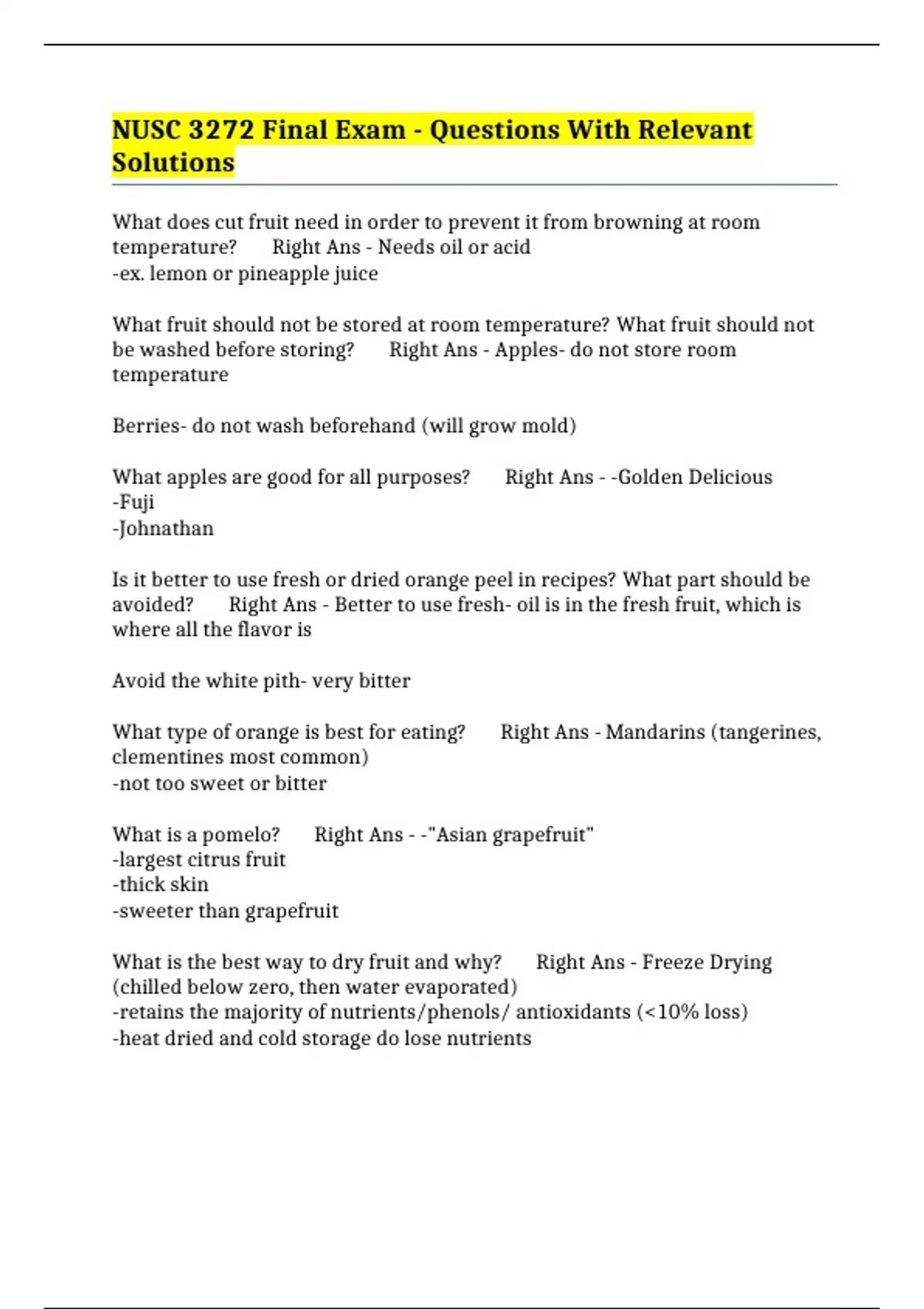 NUSC 3272 Final Exam - Questions With Relevant Solutions - NUSC - Stuvia US