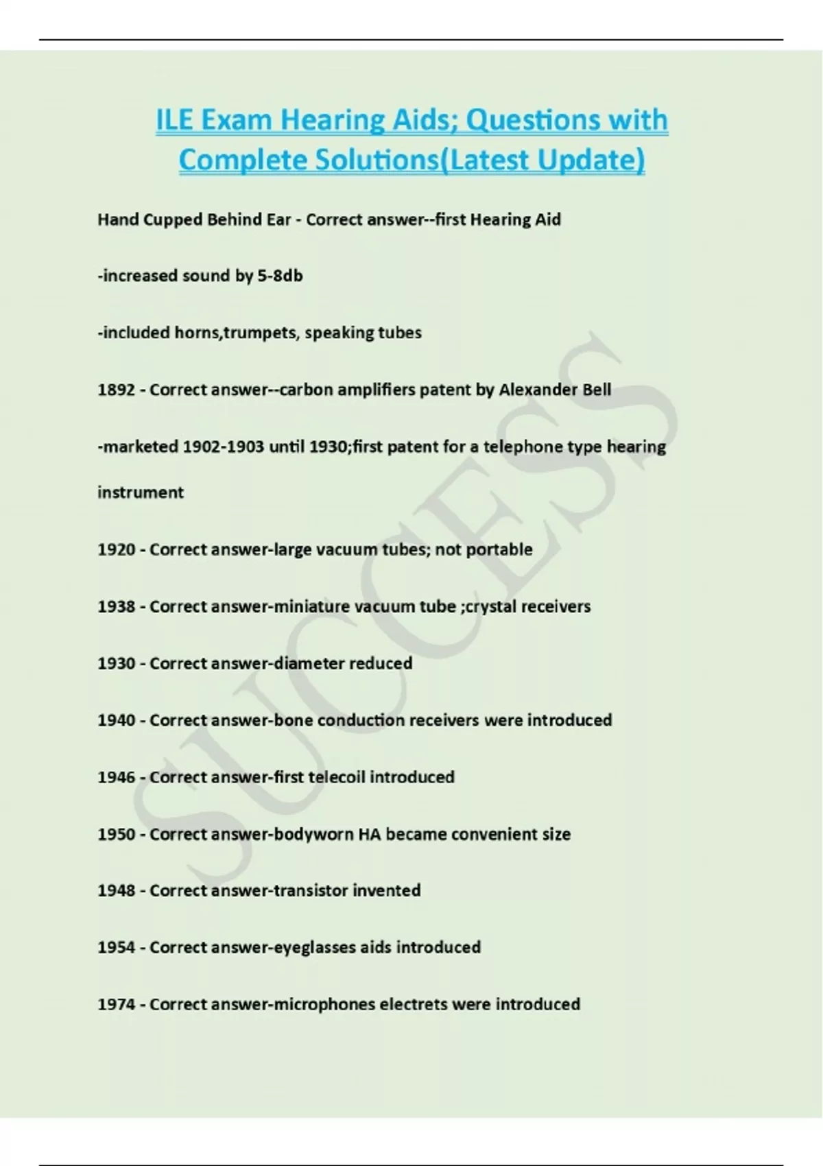 ILE Exam Hearing Aids; Questions with Complete Solutions 100% Correct ...