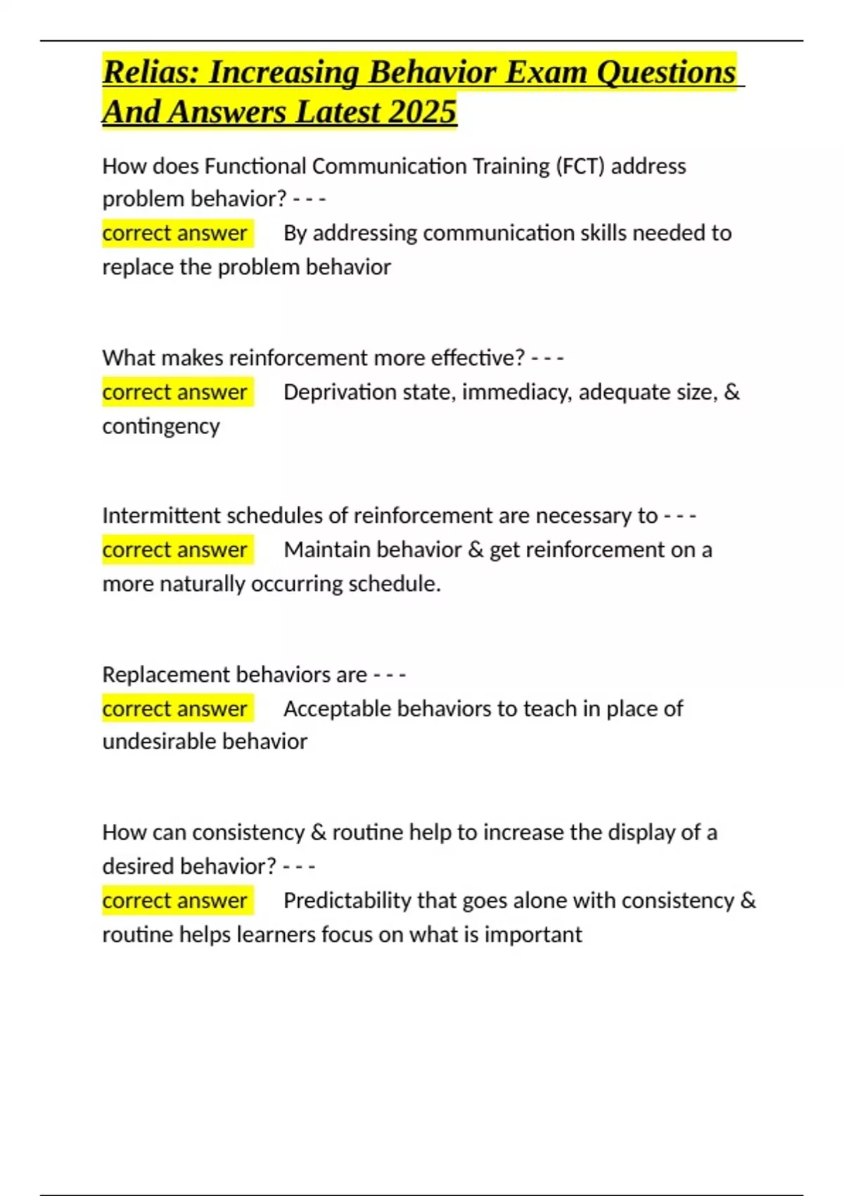 Relias Increasing Behavior Exam Questions And Answers Latest 2025.docx ...