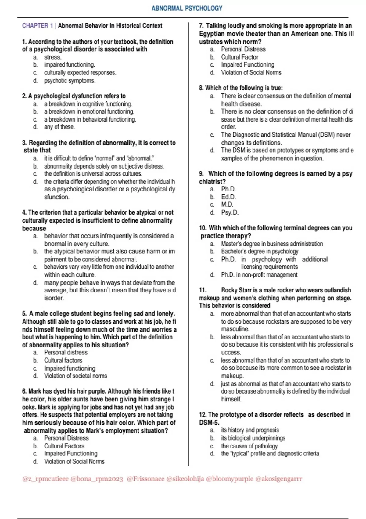 Test Bank For Abnormal Psychology 18th Edition ( , James Butcher, Jill ...