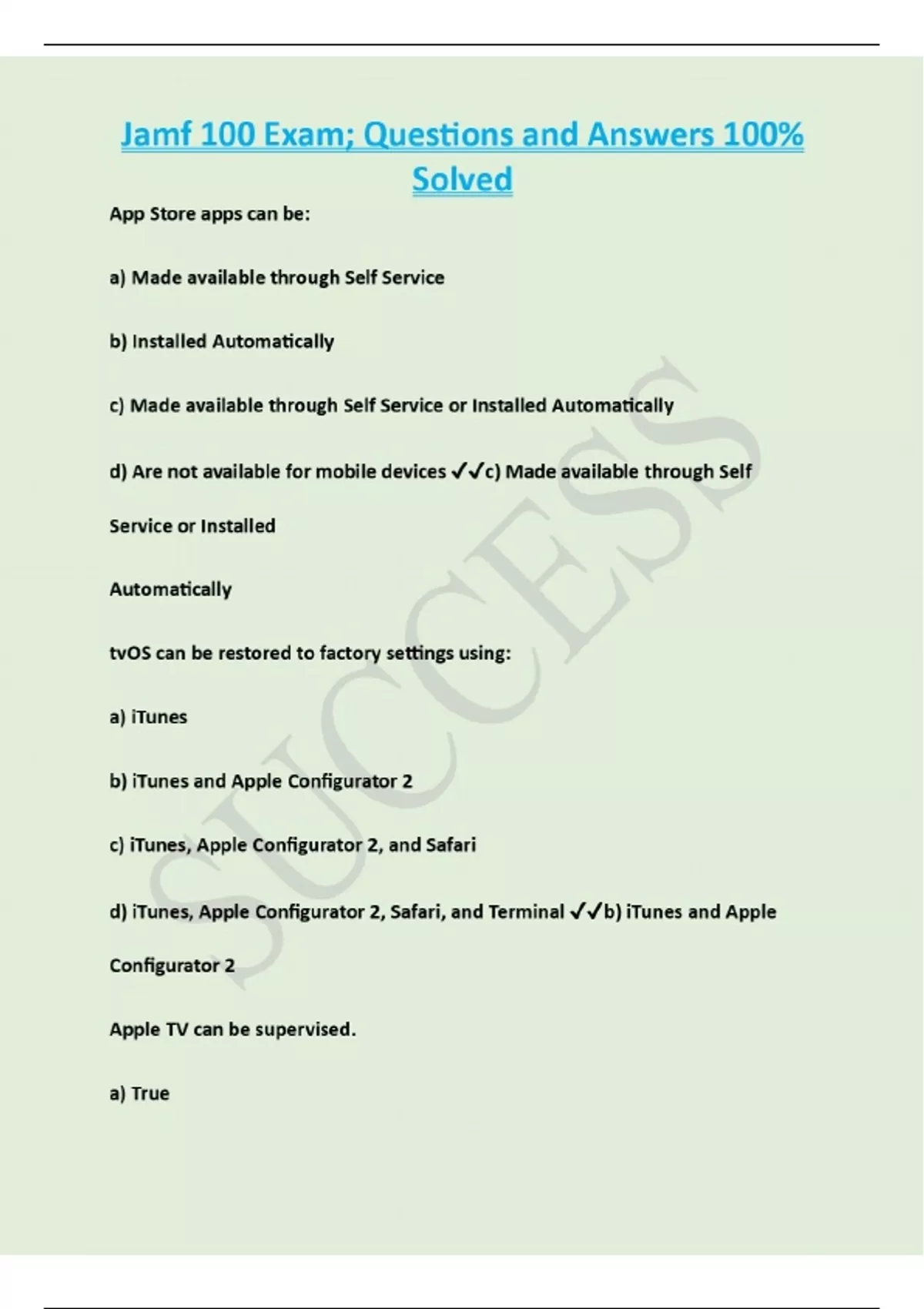 Jamf 100 Exam; Questions and Answers|Latest Update, - Jamf 100 ...