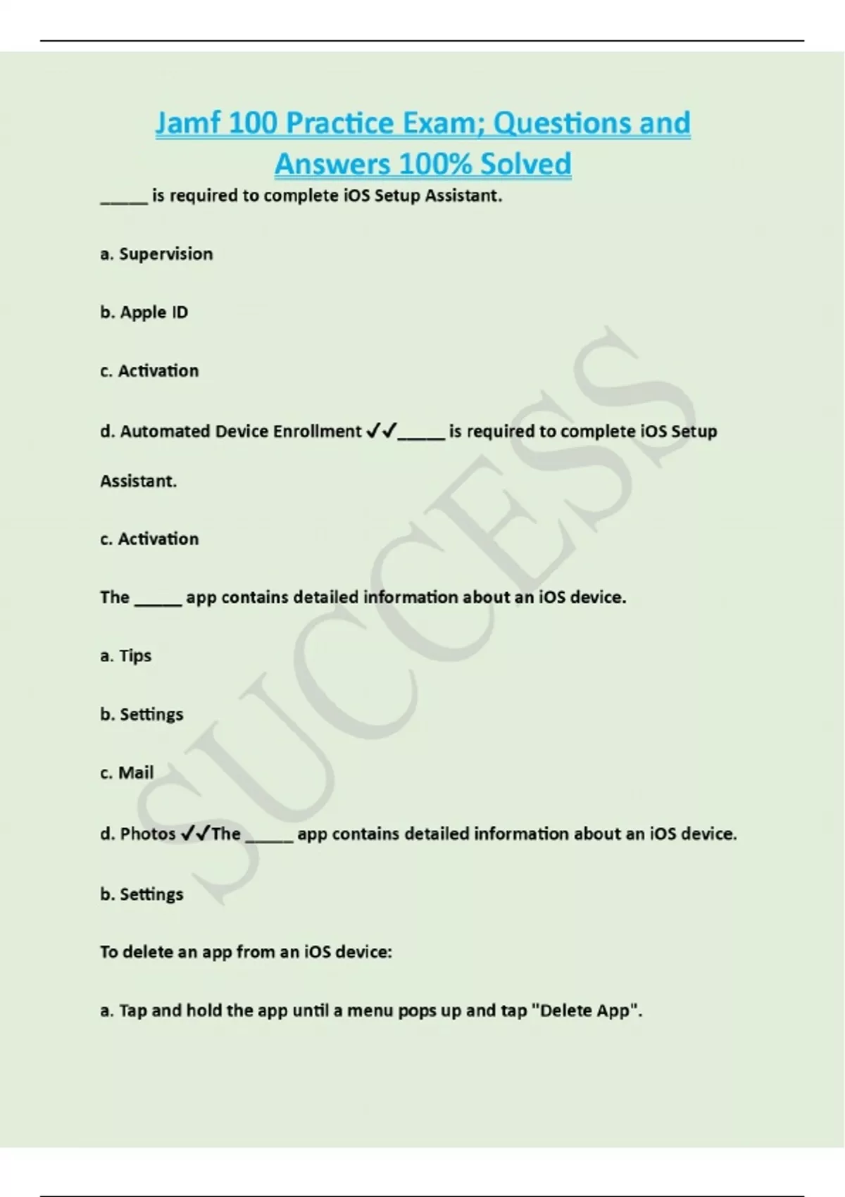 Jamf 100 Practice Exam; Questions and Answers 100% Correct - Jamf 100 ...