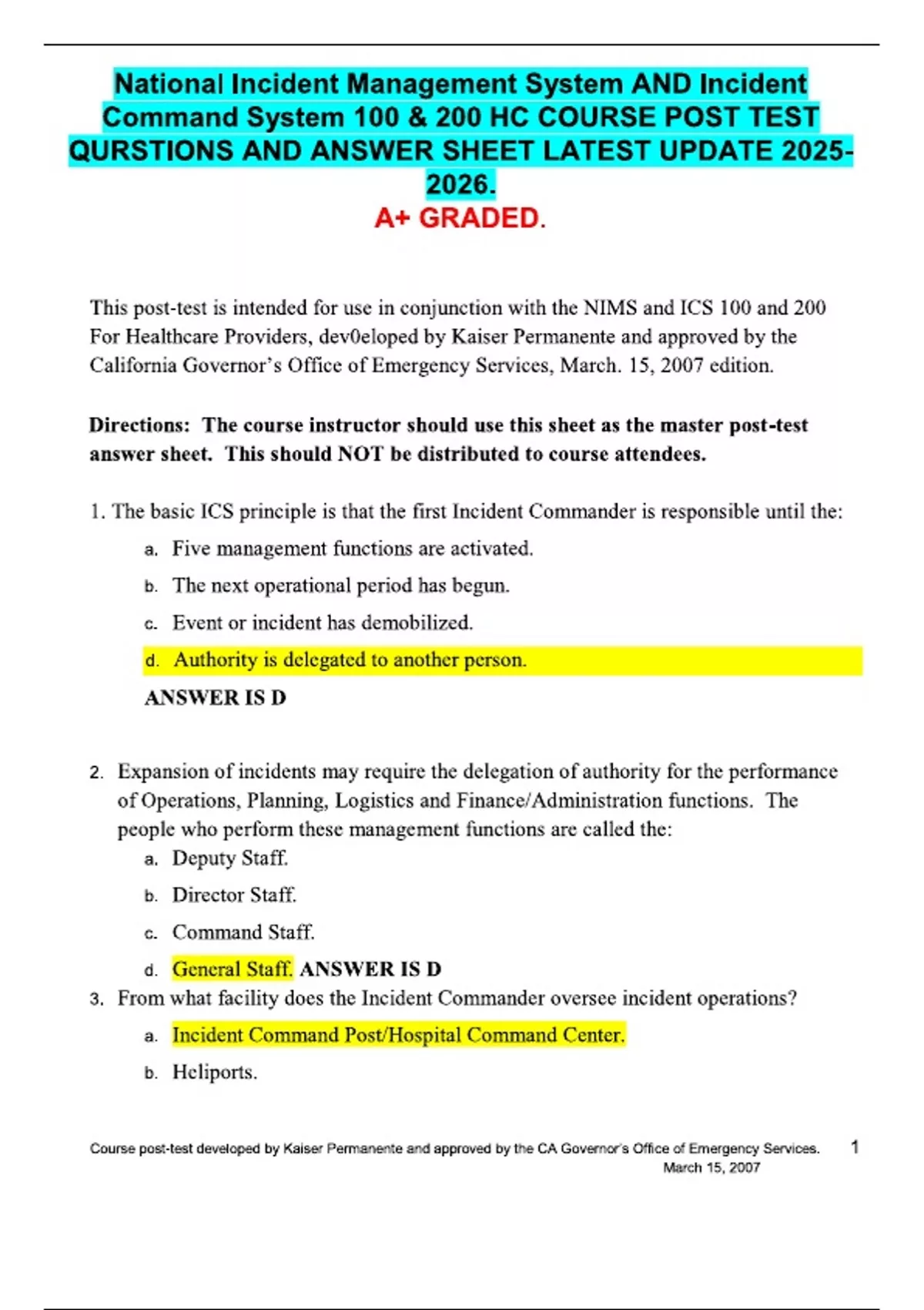 National Incident Management System AND Incident Command System 100 ...