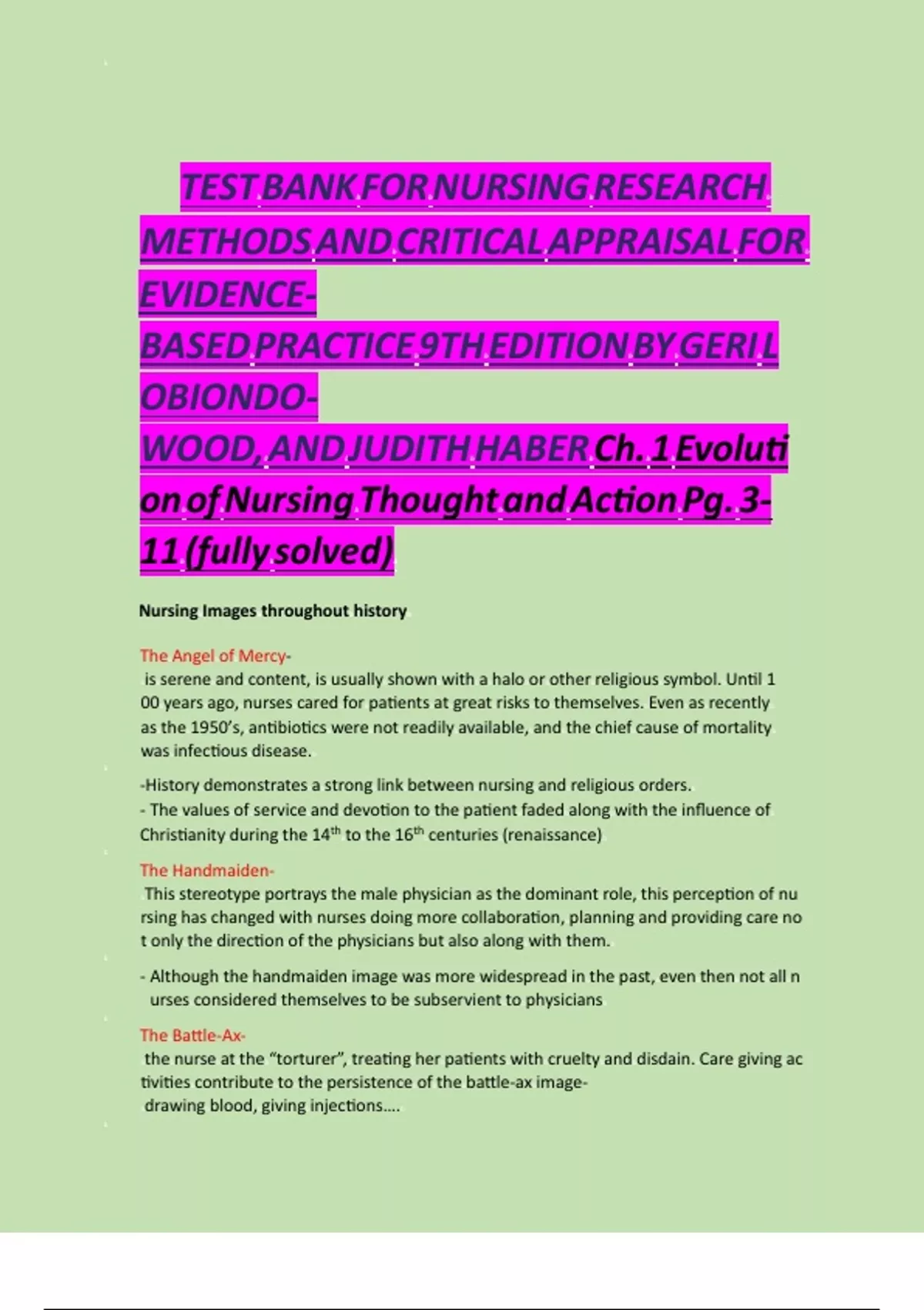 Test Bank for LoBiondo-Wood and Haber’s Nursing Research in Canada, 5th ...