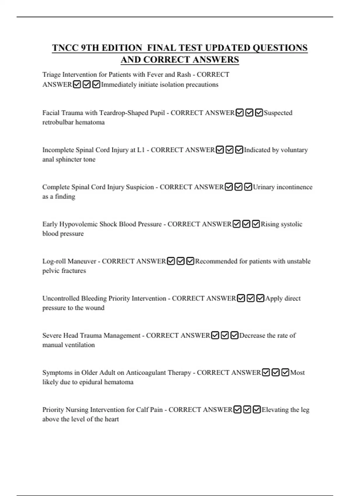 TNCC 9TH EDITION FINAL TEST UPDATED QUESTIONS AND CORRECT ANSWERS ...