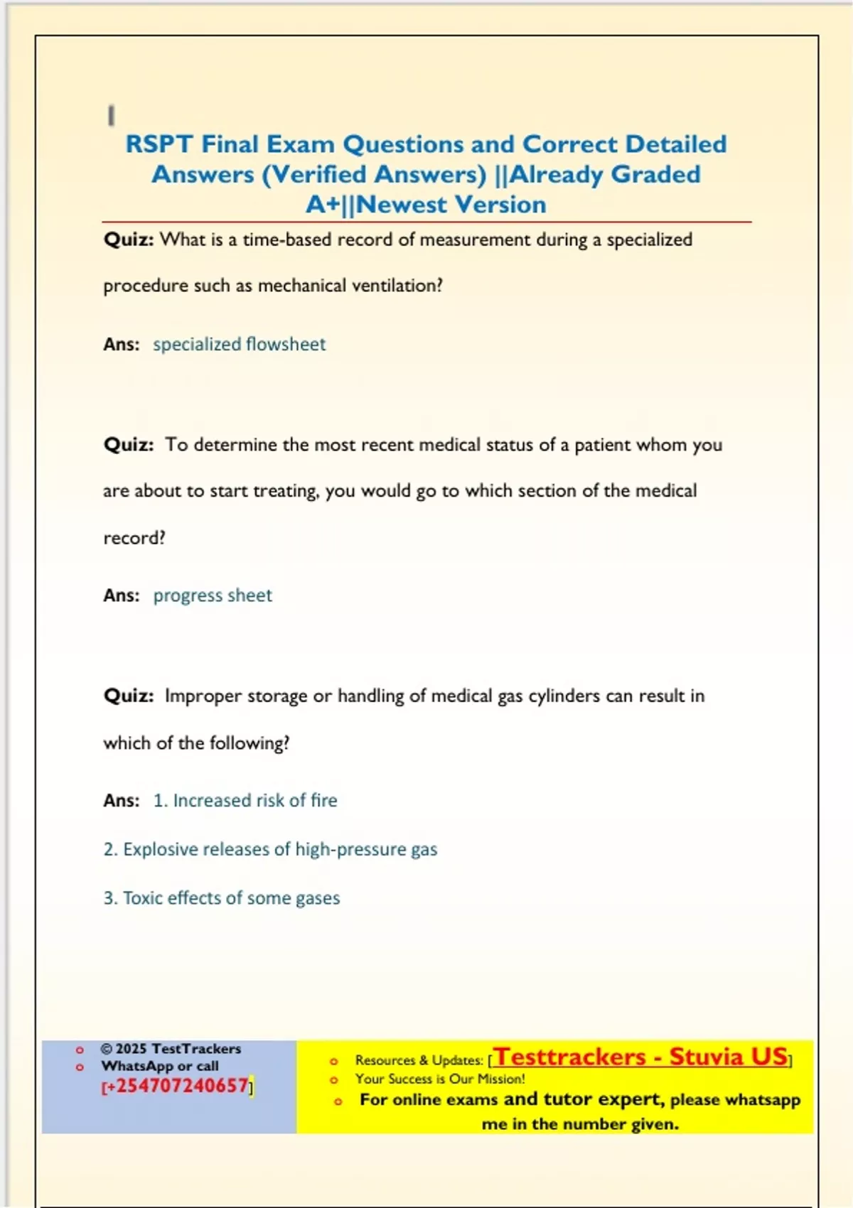 RSPT Final Exam Questions and Correct Detailed Answers (Verified Answers) ||Already Graded A+ ...