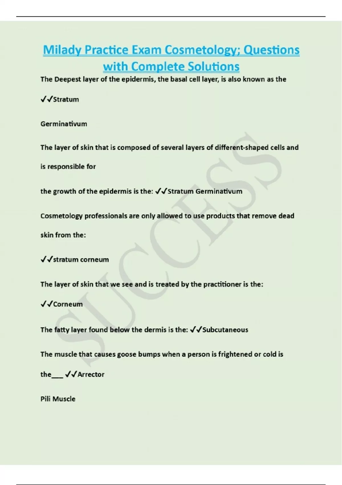 Milady Practice Exam Cosmetology; Questions with Correct Answers ...