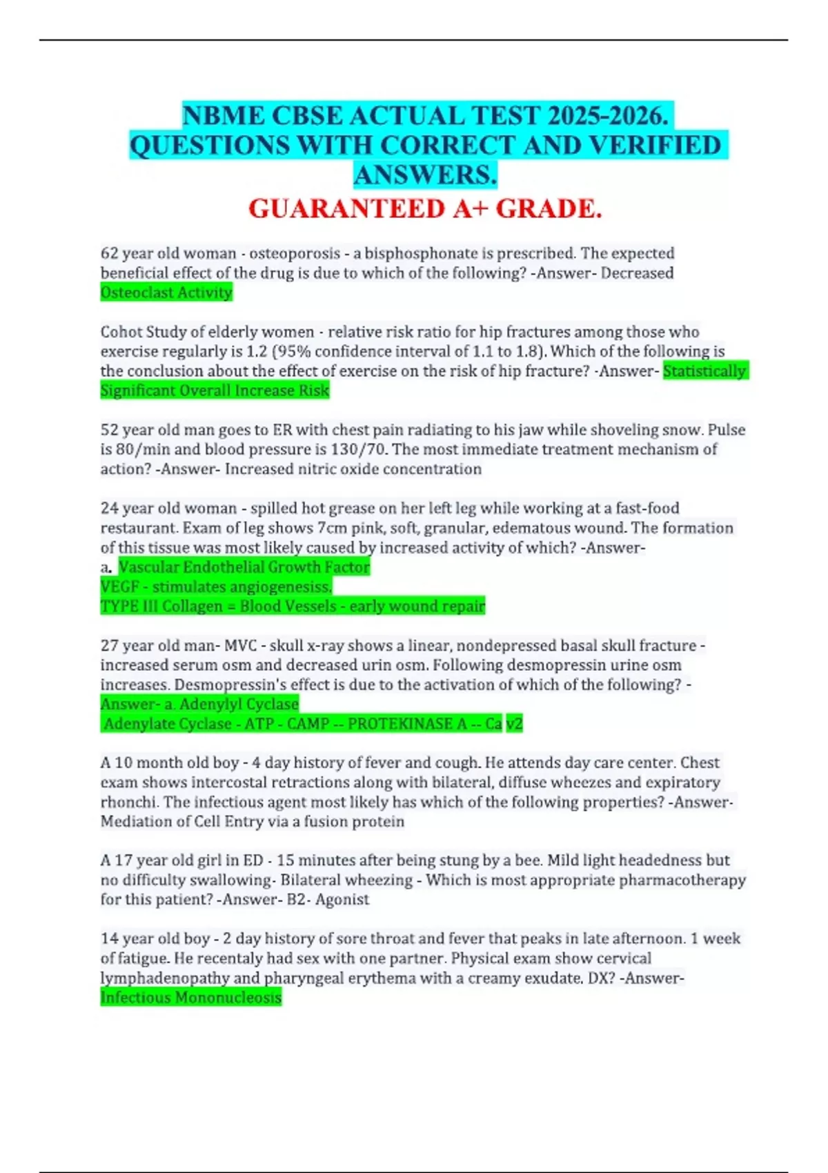 NBME CBSE ACTUAL TEST . QUESTIONS WITH CORRECT AND VERIFIED ANSWERS ...
