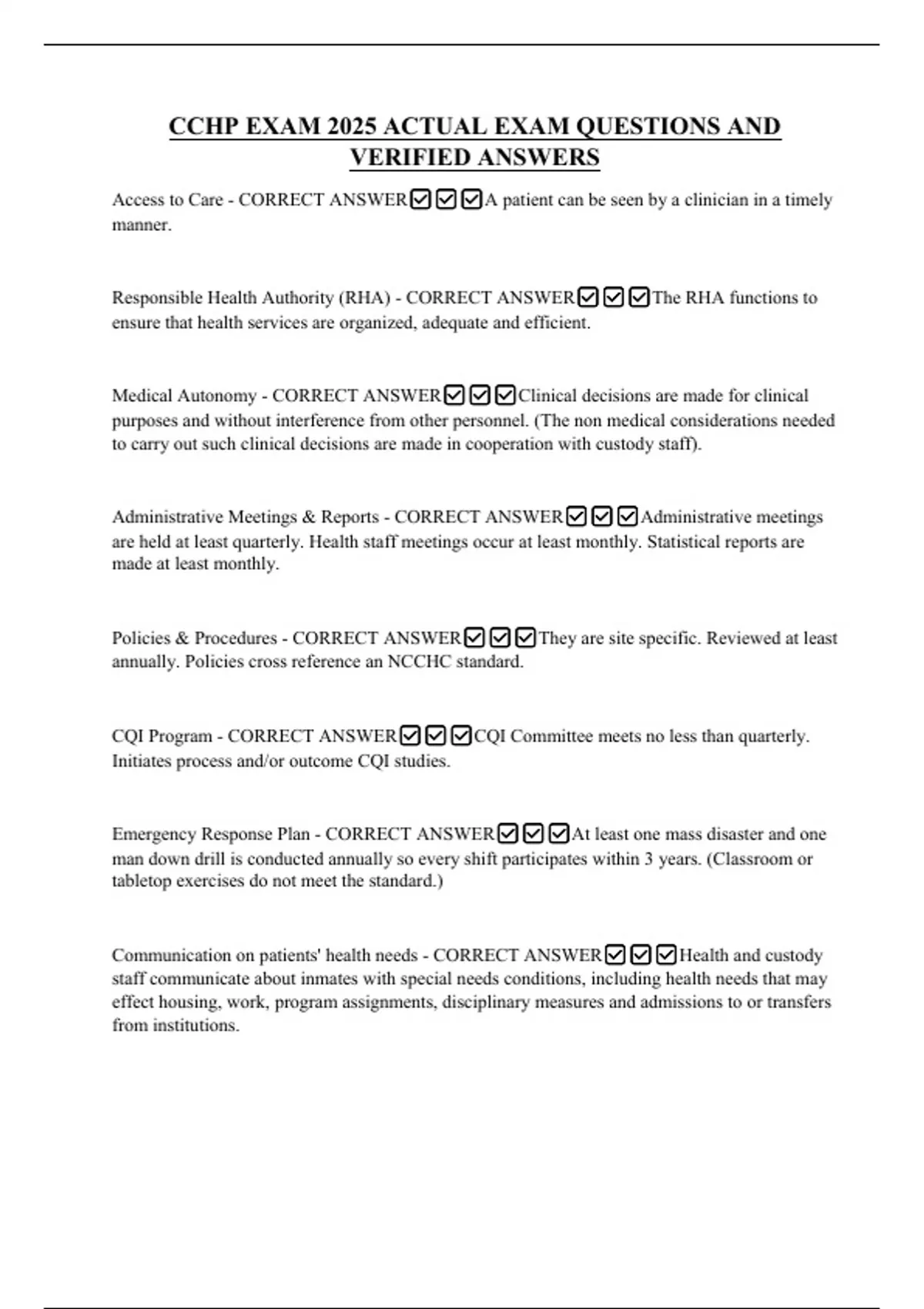 CCHP EXAM 2025 ACTUAL EXAM QUESTIONS AND VERIFIED ANSWERS. - CCHP ...