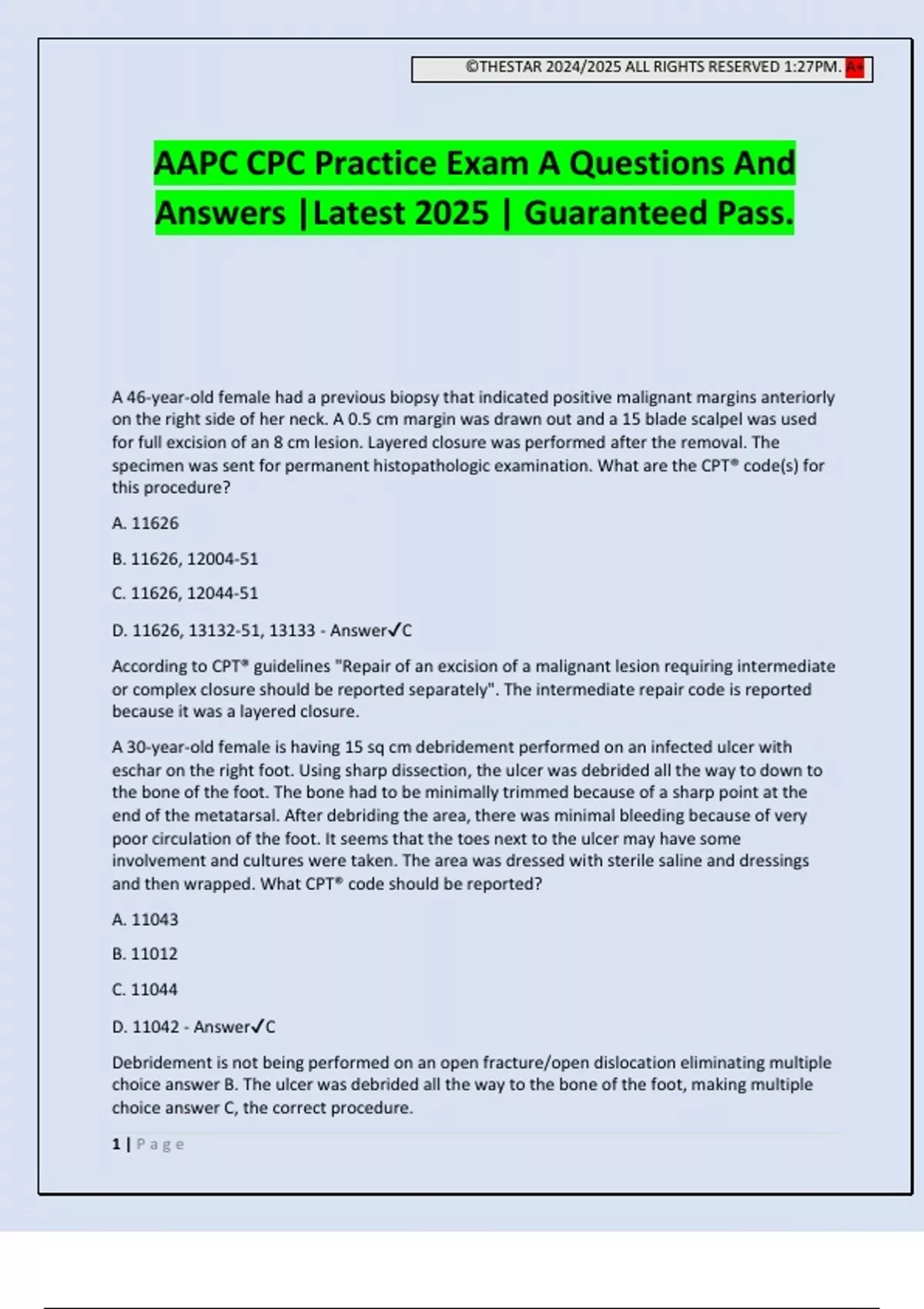 AAPC CPC Practice Exam A Questions And Answers |Latest 2025 ...