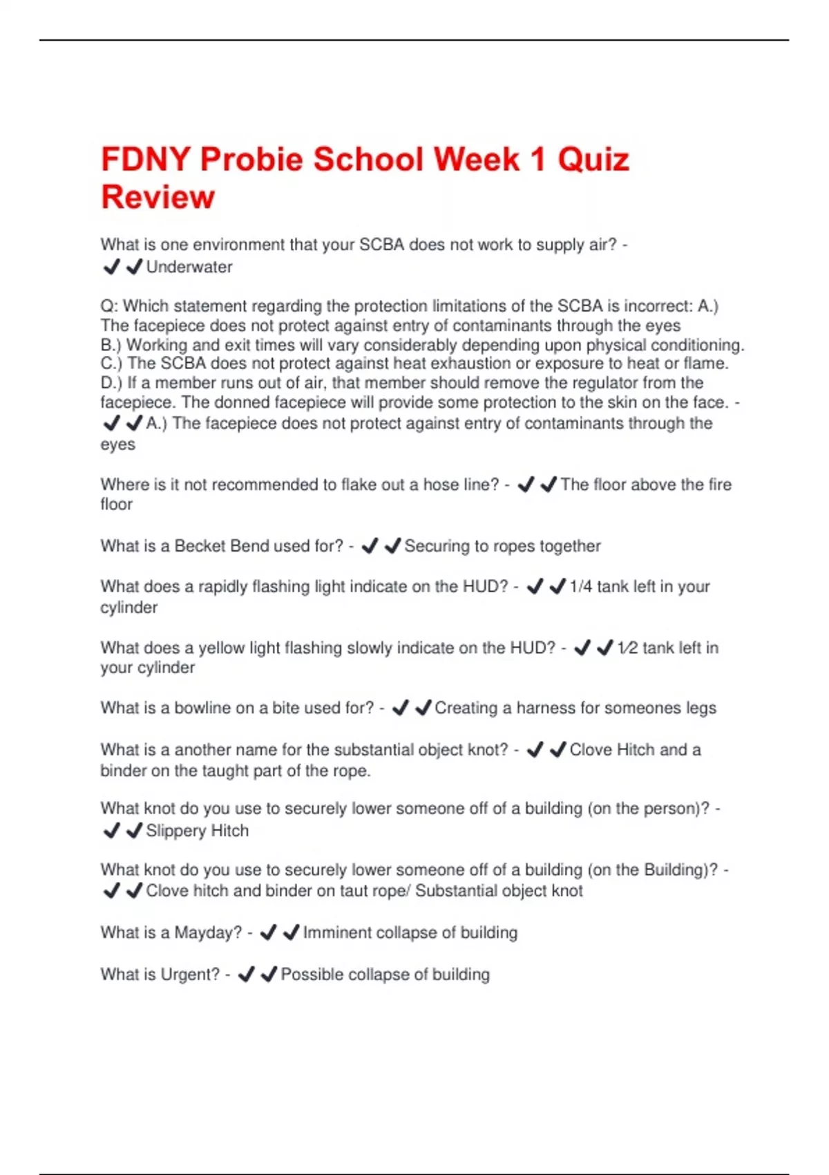 FDNY Probie School Week 1 Quiz Review Questions + Answers Graded A+ ...