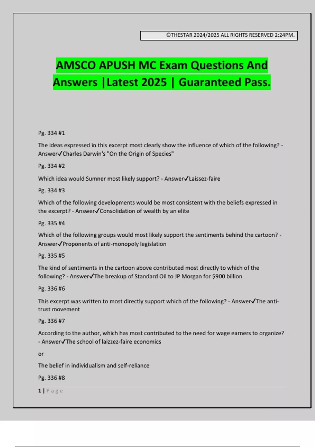 AMSCO APUSH MC Exam Questions And Answers |Latest 2025 | Guaranteed ...