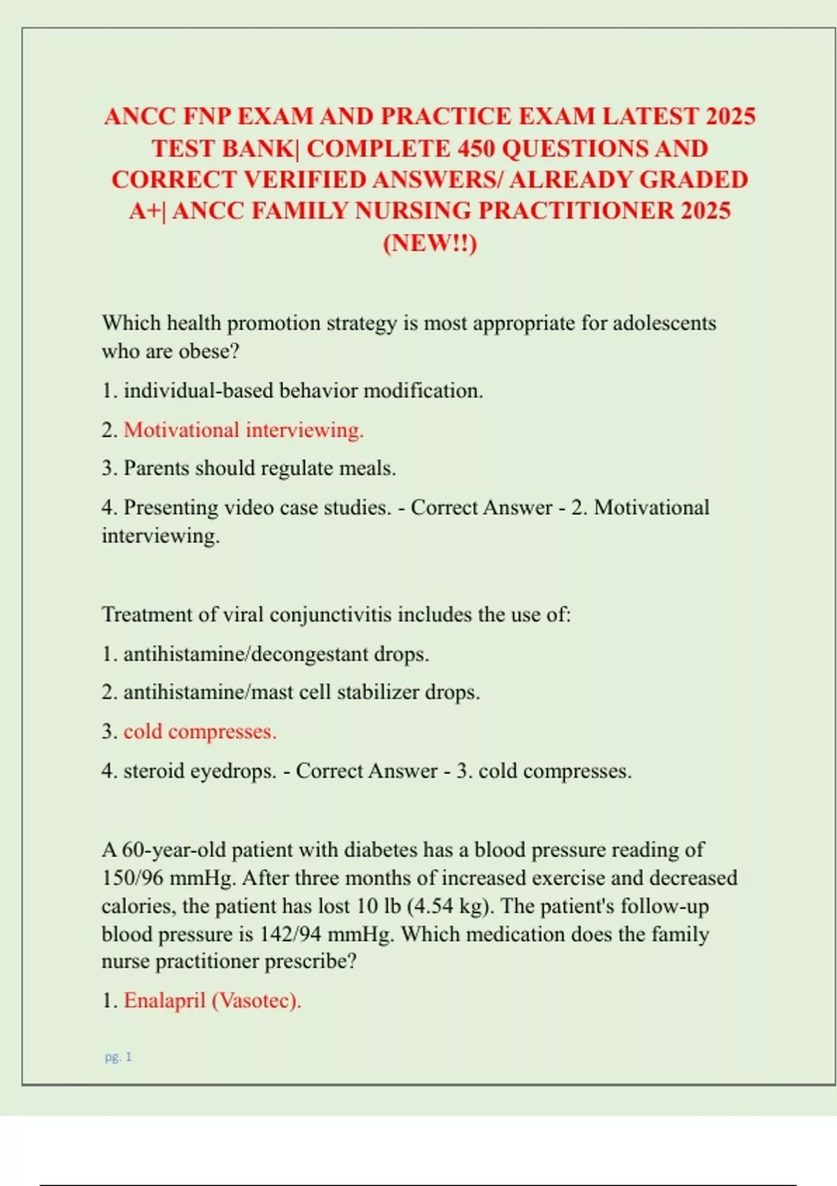 ANCC FNP EXAMS NEWEST 2025 PACKAGE DEAL| 3 DIFFERENT VERSIONS (EXAM 1 ...