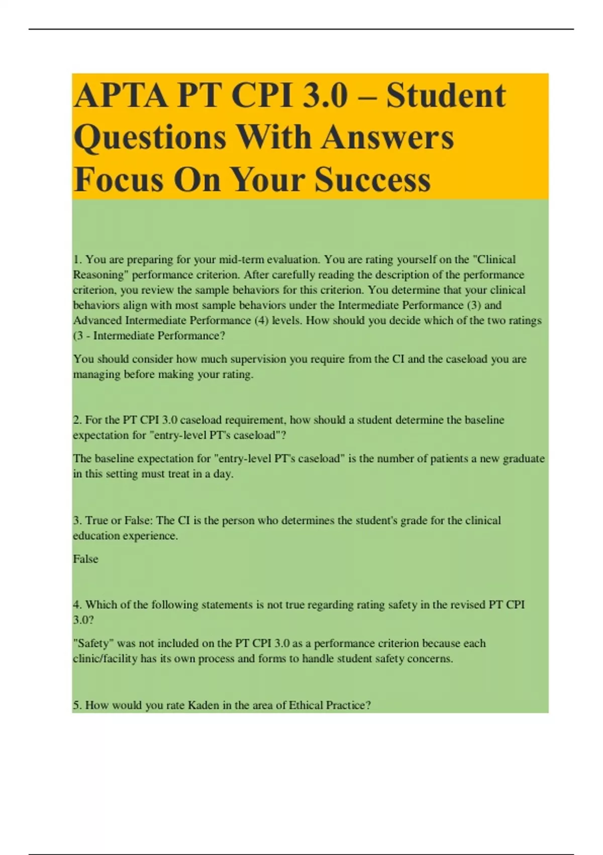 APTA PT CPI 3.0 – Student Questions With Answers Focus On Your Success ...