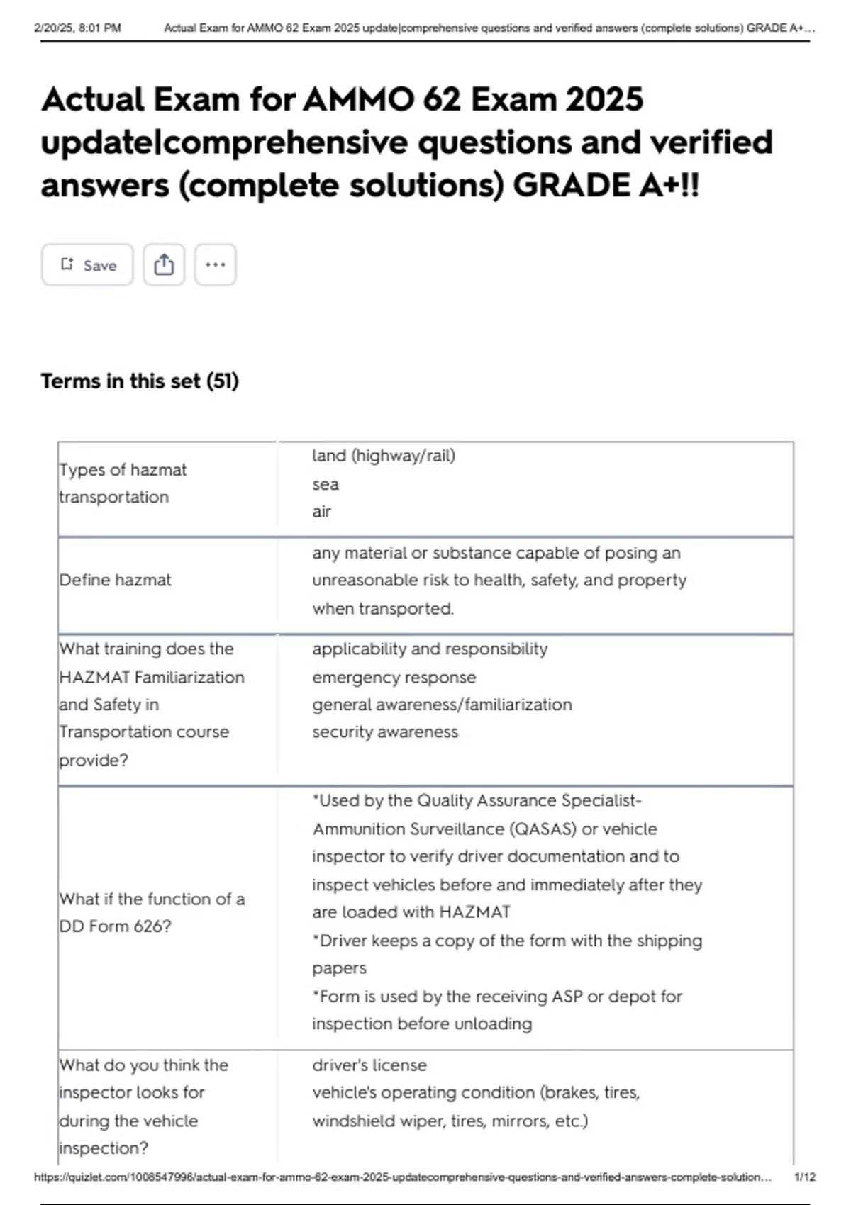 Actual Exam for AMMO 62 Exam 2025 update|comprehensive questions and ...