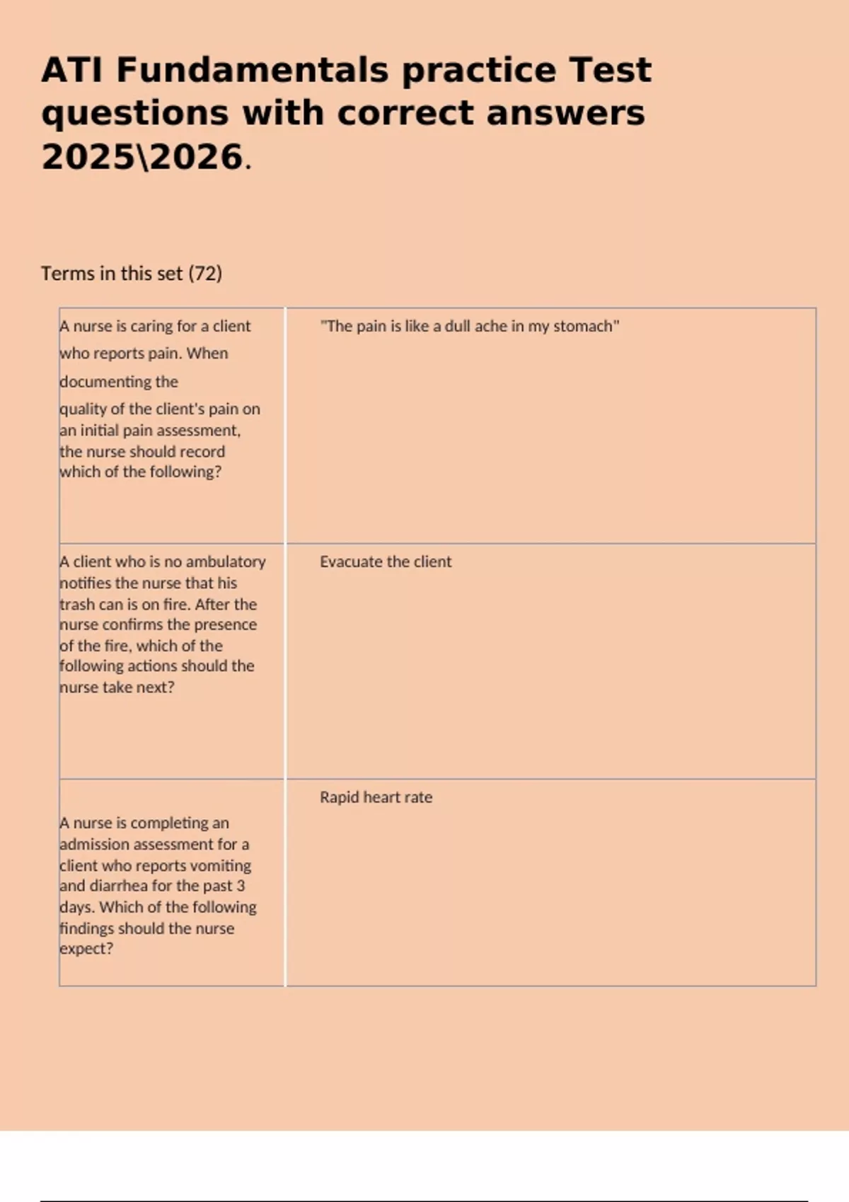 ATI Fundamentals practice Test questions with correct answers . Terms ...