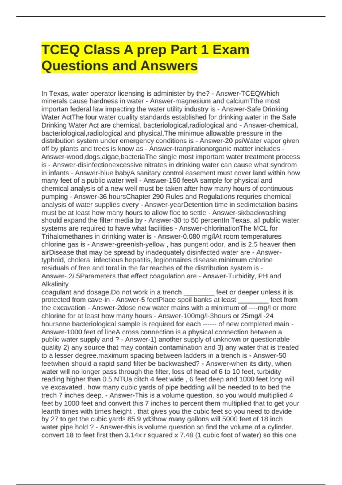 TCEQ Class A prep Part 1 Exam Questions and Answers - Texas Class D ...