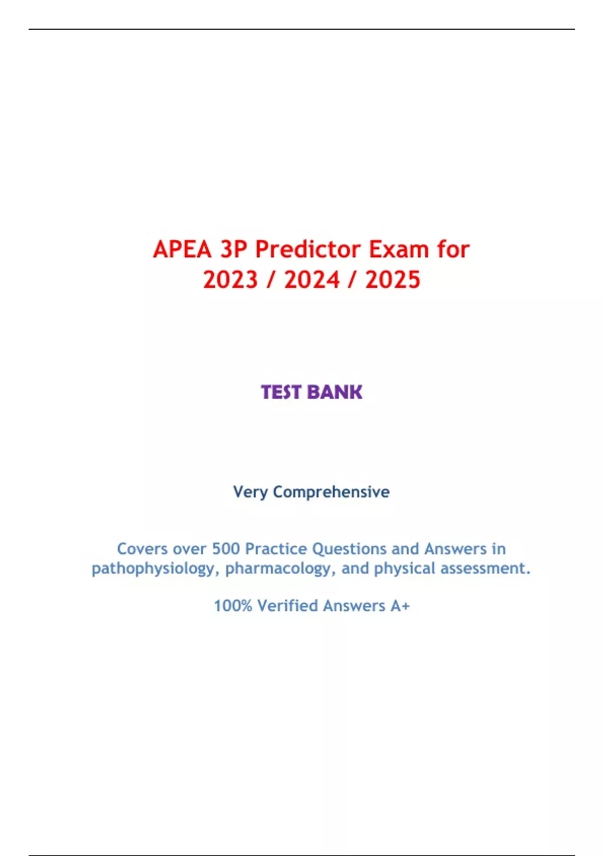 APEA 3P Predictor Exam for 2024 / 2025, Covers Practice Questions and ...