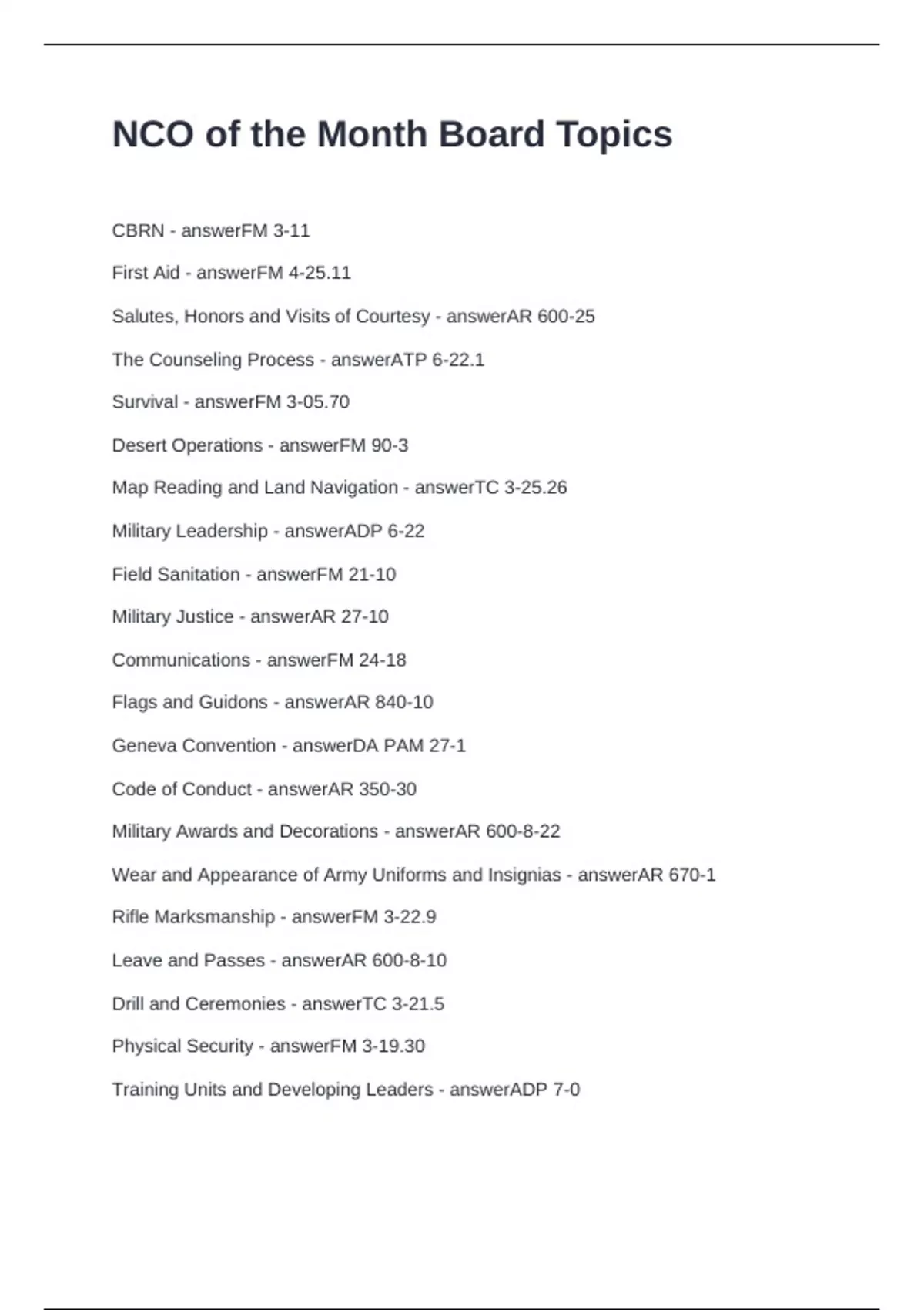 NCO of the Month Board Topics Questions and Answers Graded A+ - NCO ...