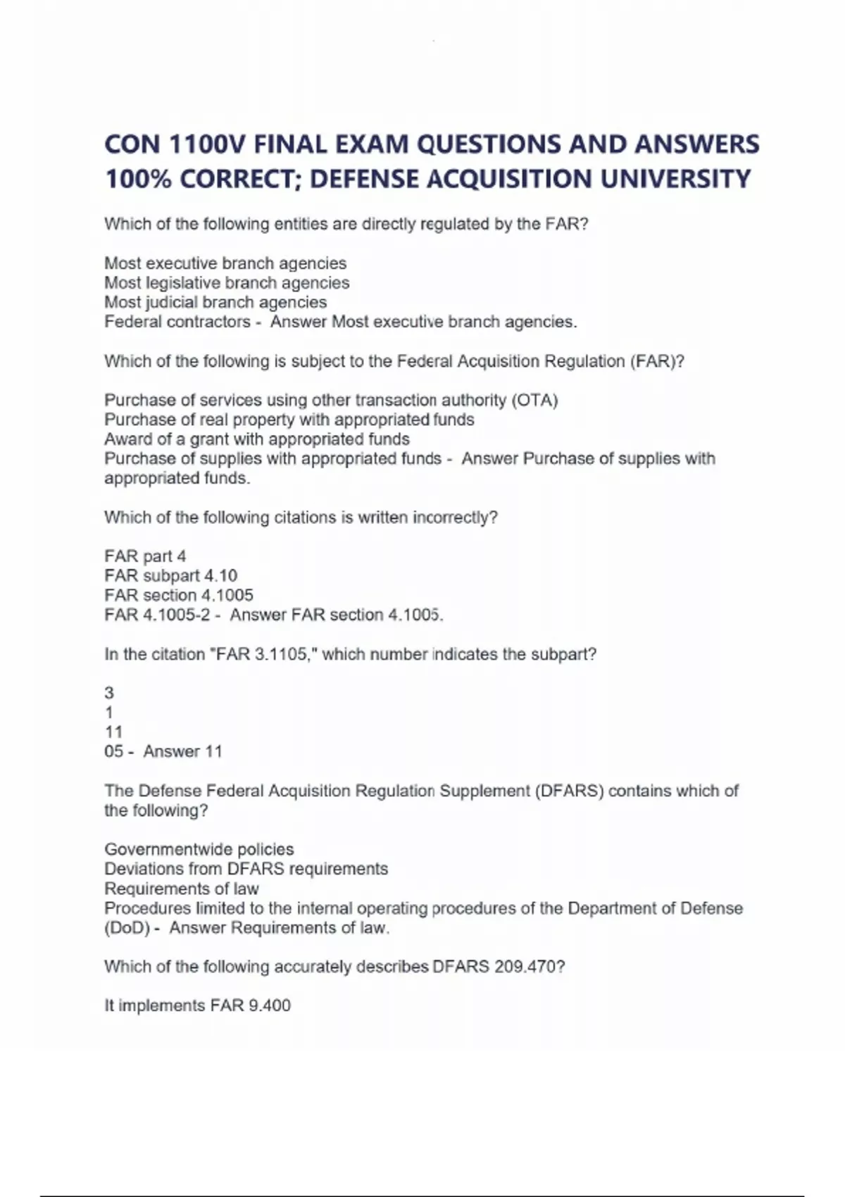 CON 1100V FINAL EXAM QUESTIONS AND ANSWERS 100% CORRECT; DEFENSE ...