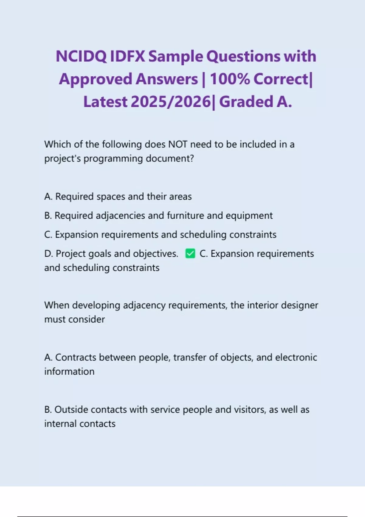 NCIDQ IDFX Sample Questions with Approved Answers | 100% Correct ...