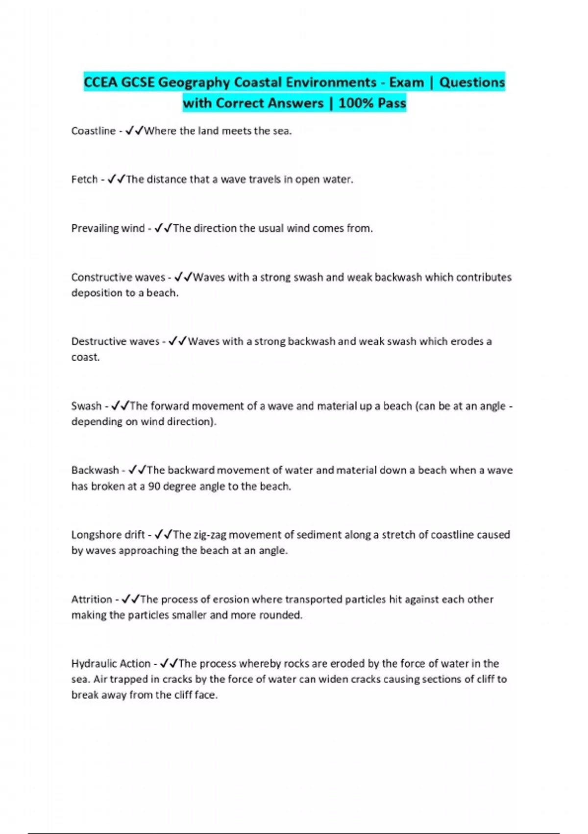 CCEA GCSE Geography Coastal Environments - Exam | Questions with ...