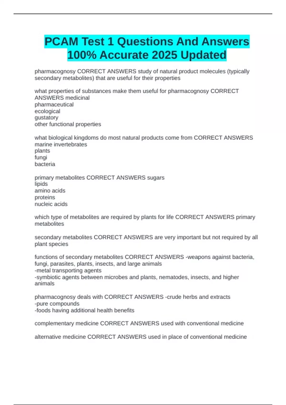 PCAM Test 1 Questions And Answers 100% Accurate 2025 Updated - PCAM ...