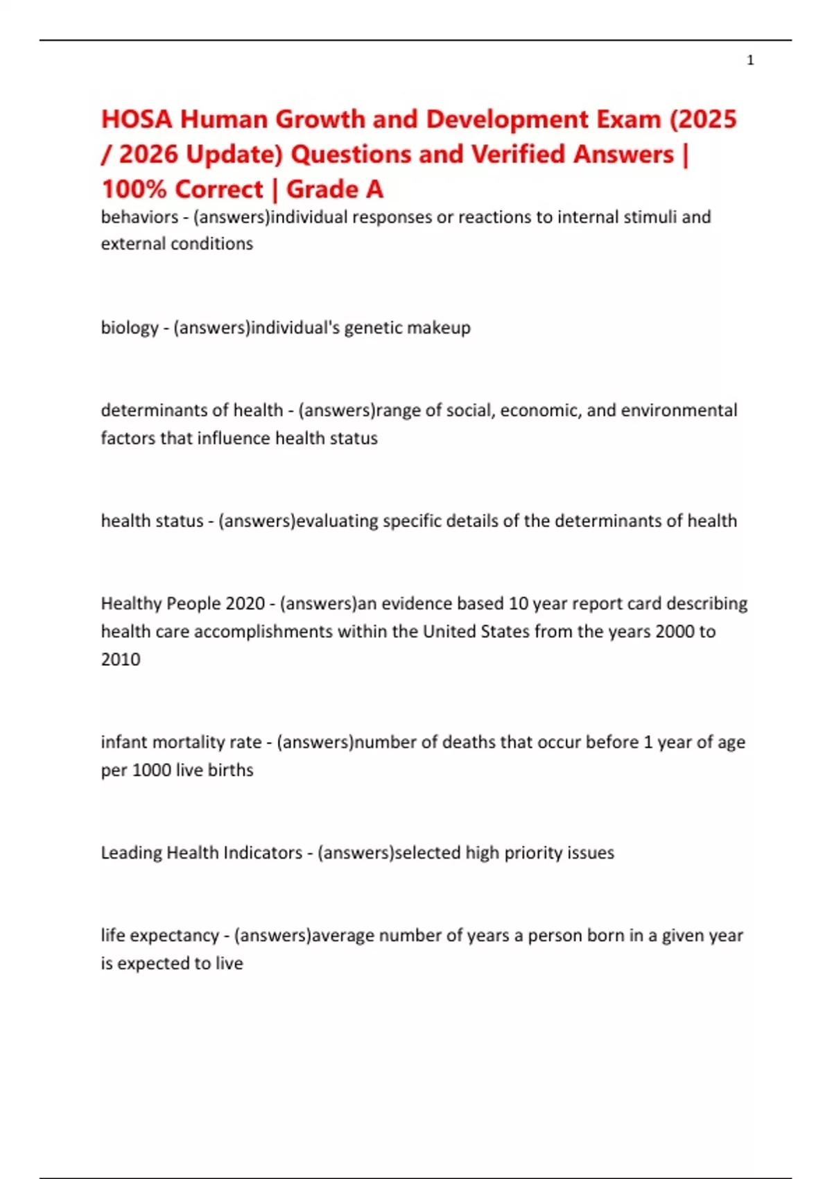 HOSA Human Growth and Development Exam (2025 / 2026 Update) Questions ...