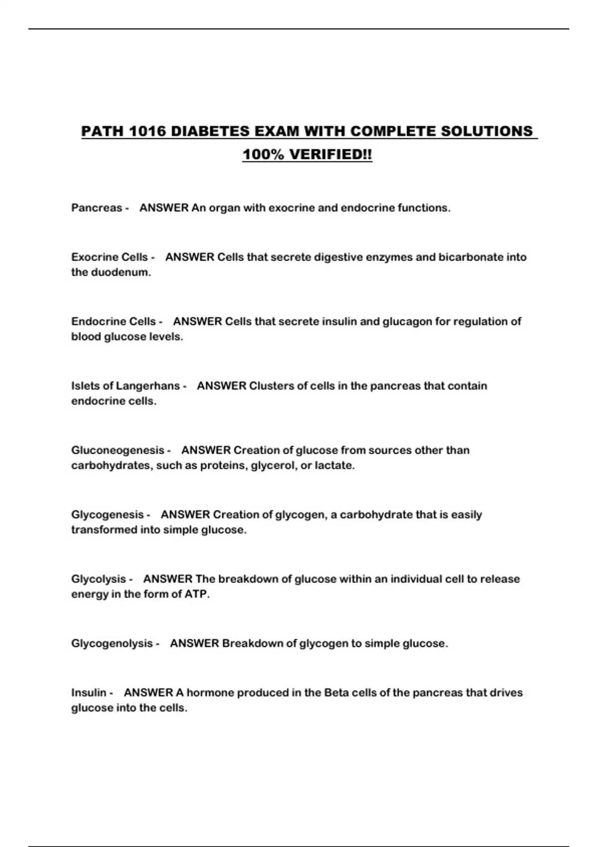 PATH 1016 DIABETES EXAM WITH COMPLETE SOLUTIONS 100% VERIFIED!! - PATH ...