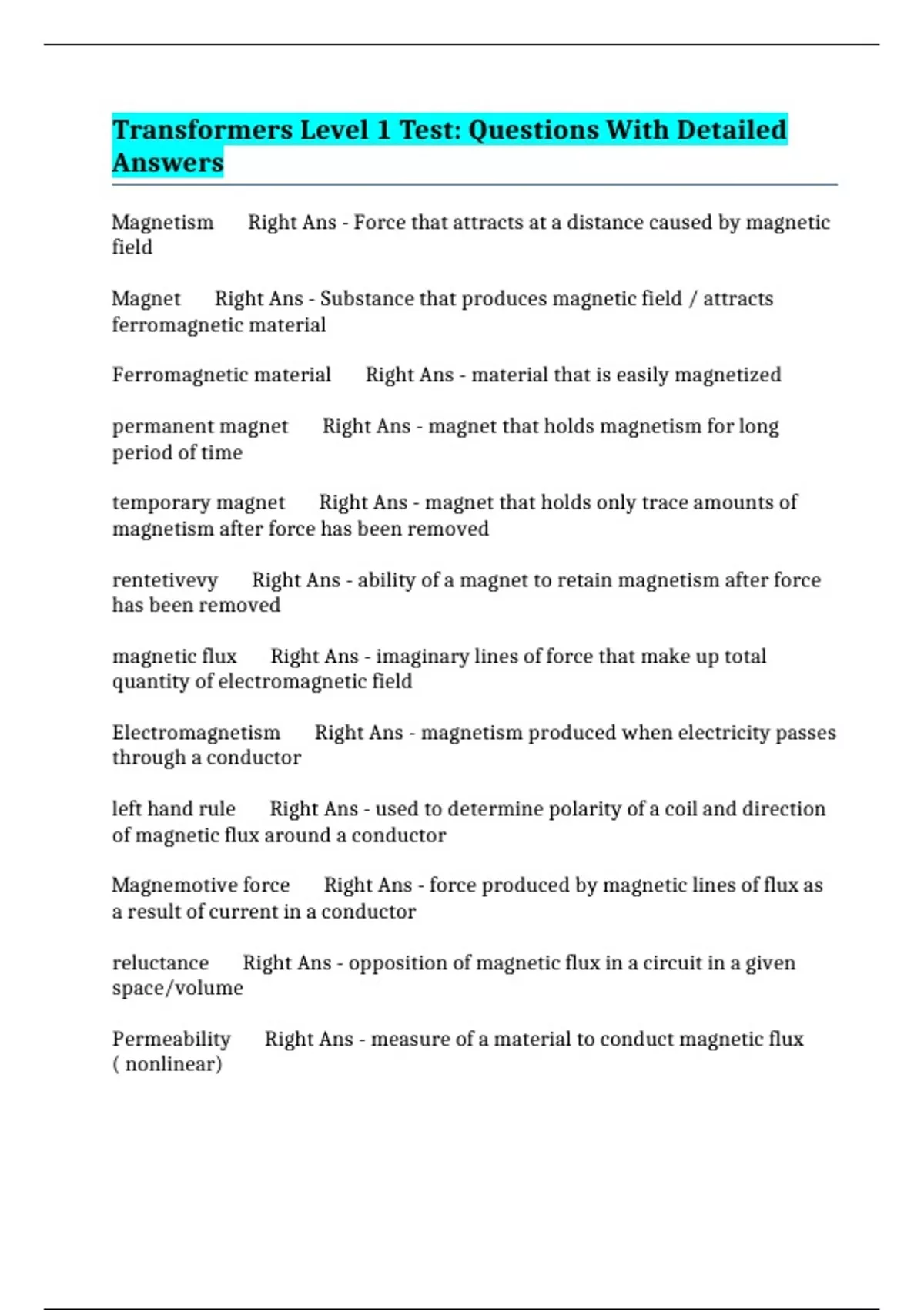 Transformers Level 1 Test: Questions With Detailed Answers ...