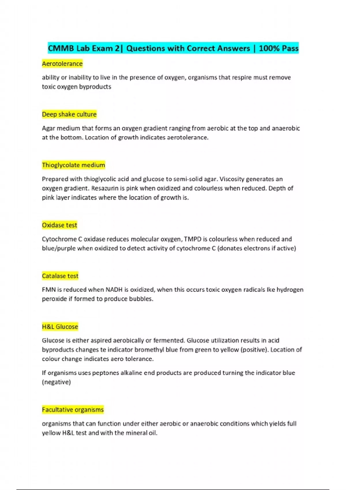 CMMB Lab Exam 2| Questions with Correct Answers | 100% Pass - CMMB Lab ...
