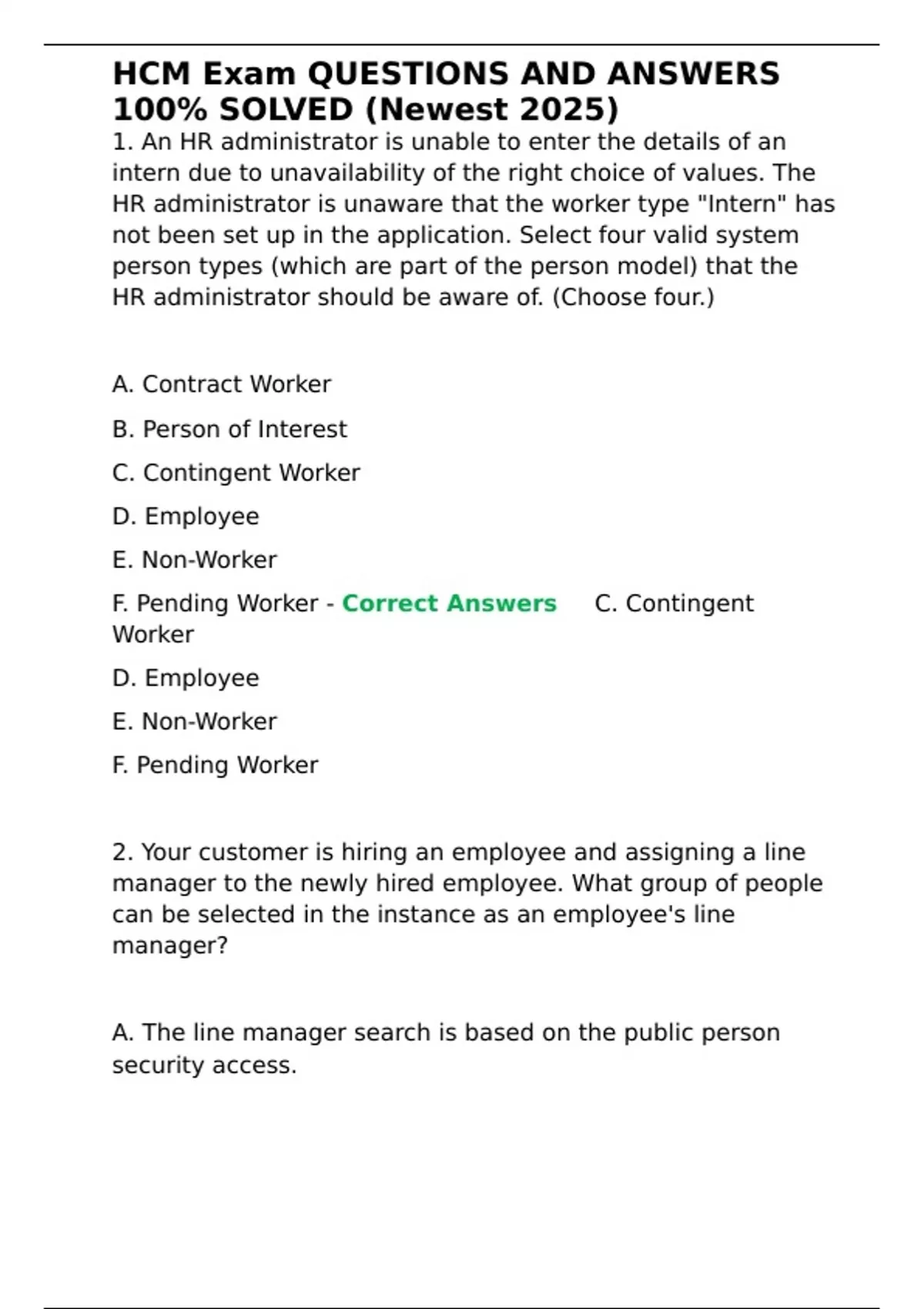 HCM Exam QUESTIONS AND ANSWERS 100- SOLVED (Newest 2025). - WD Data Loading for Implementers ...