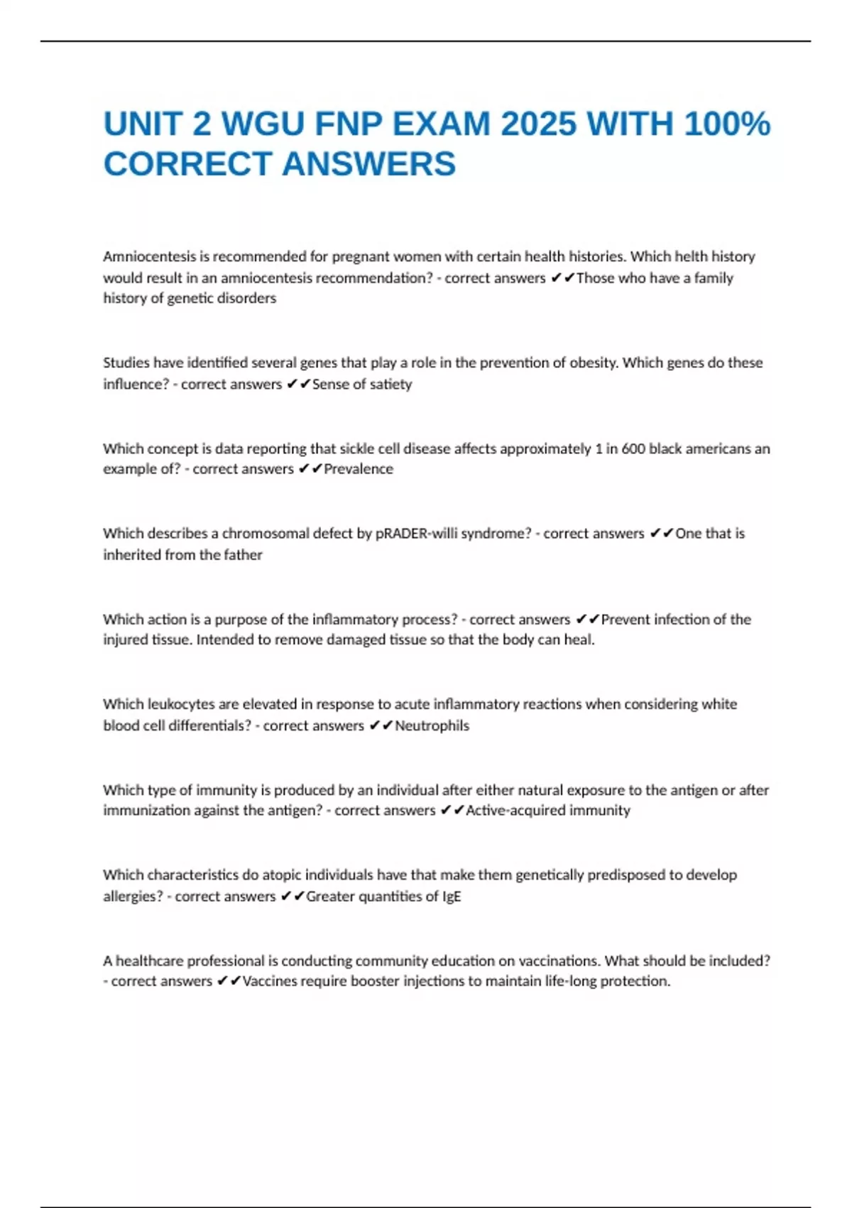 UNIT 2 WGU FNP EXAM 2025 WITH 100% CORRECT ANSWERS - UNIT 2 WGU FNP E ...