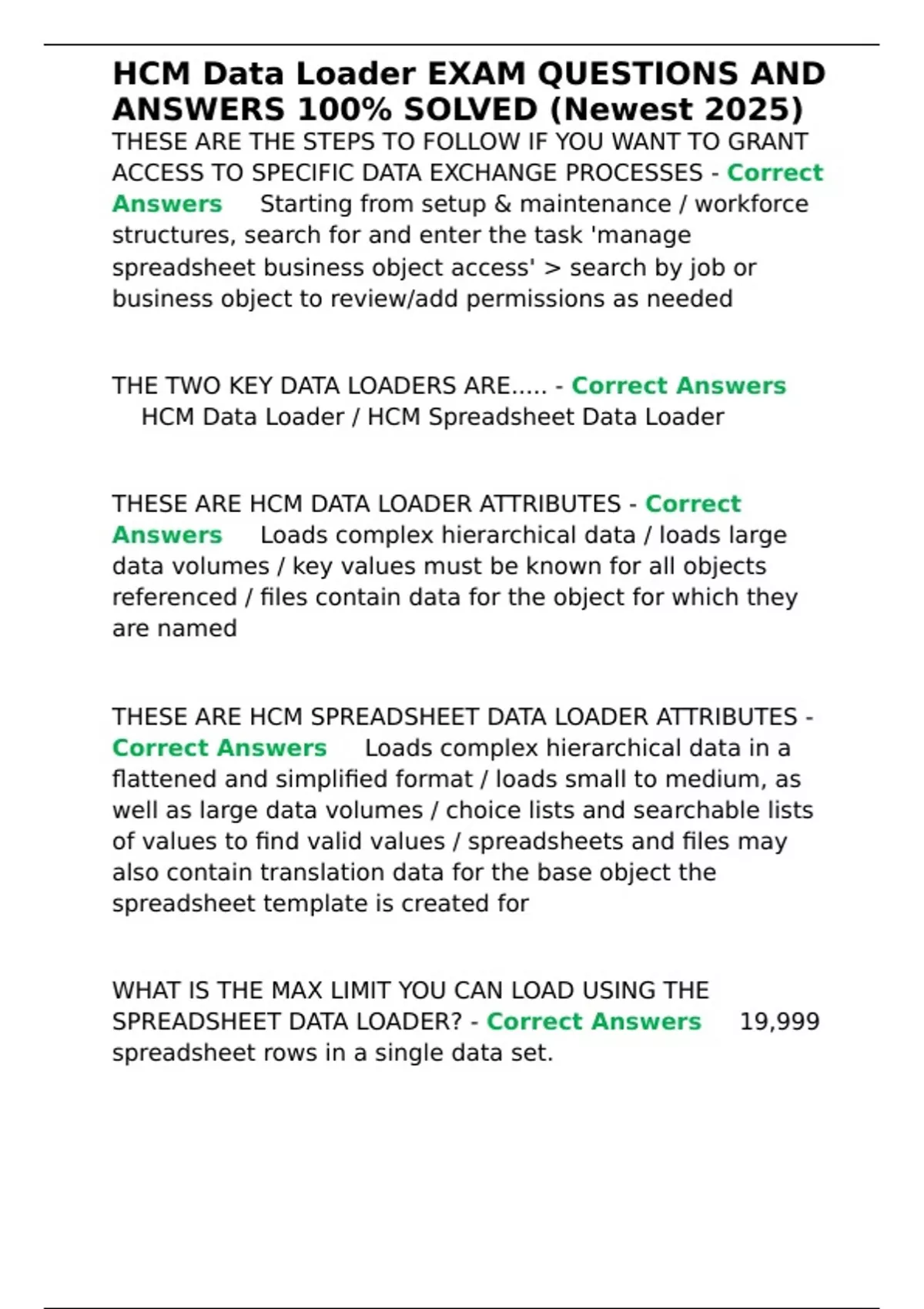 HCM Data Loader EXAM QUESTIONS AND ANSWERS 100- SOLVED (Newest 2025). - WD Data Loading for ...