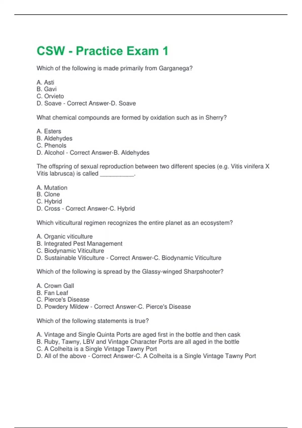 CSW - Practice Exam 1 Questions and Answers 100% Solved correctly - CSW ...