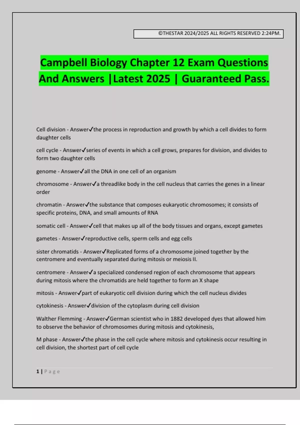 Campbell Biology Chapter 12 Exam Questions And Answers |Latest 2025 ...