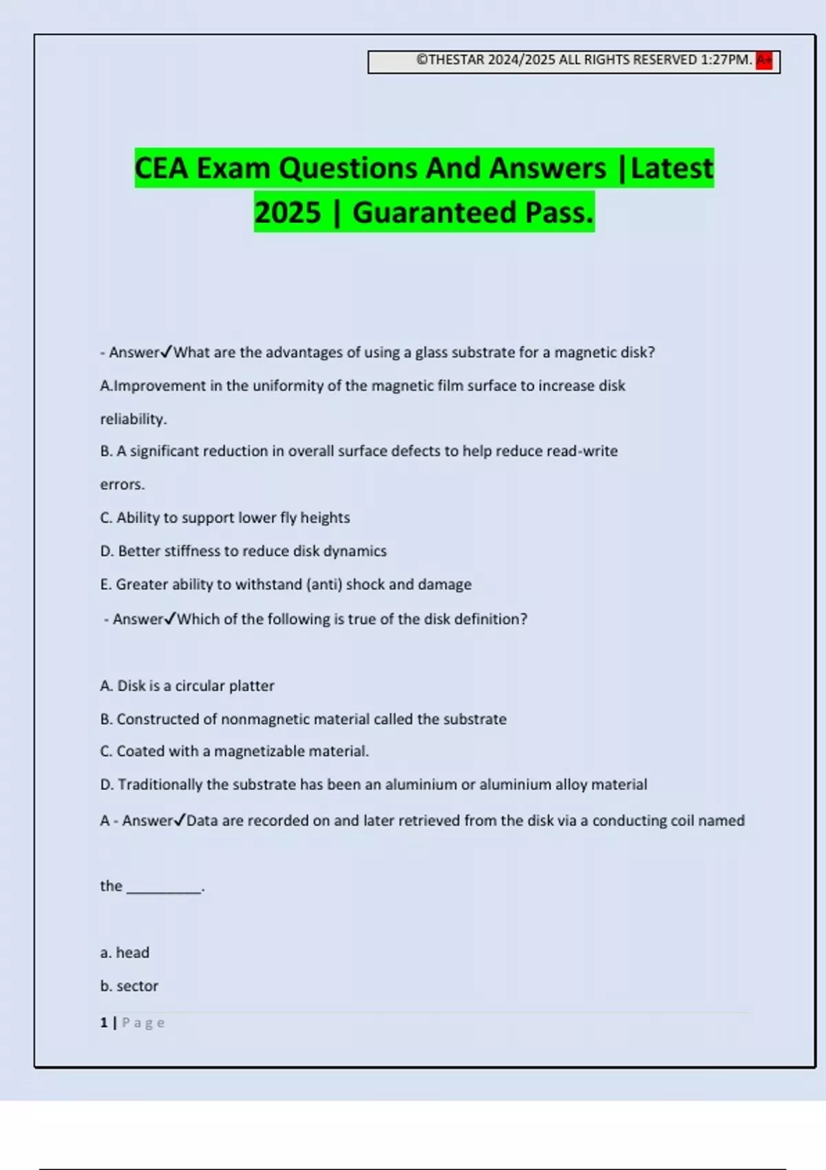 CEA Exam Questions And Answers |Latest 2025 | Guaranteed Pass. - CEA ...