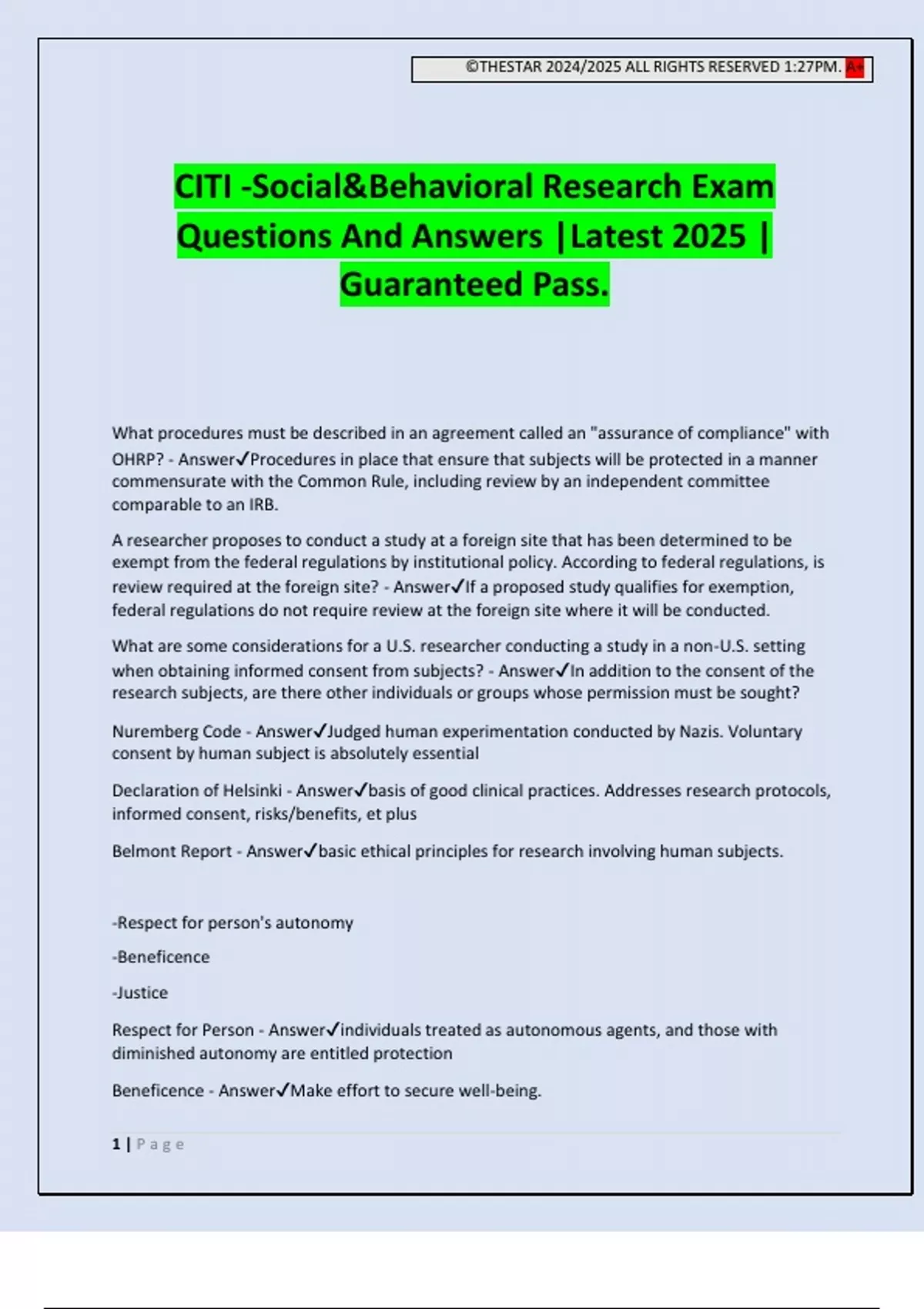 CITI -Social&Behavioral Research Exam Questions And Answers |Latest ...