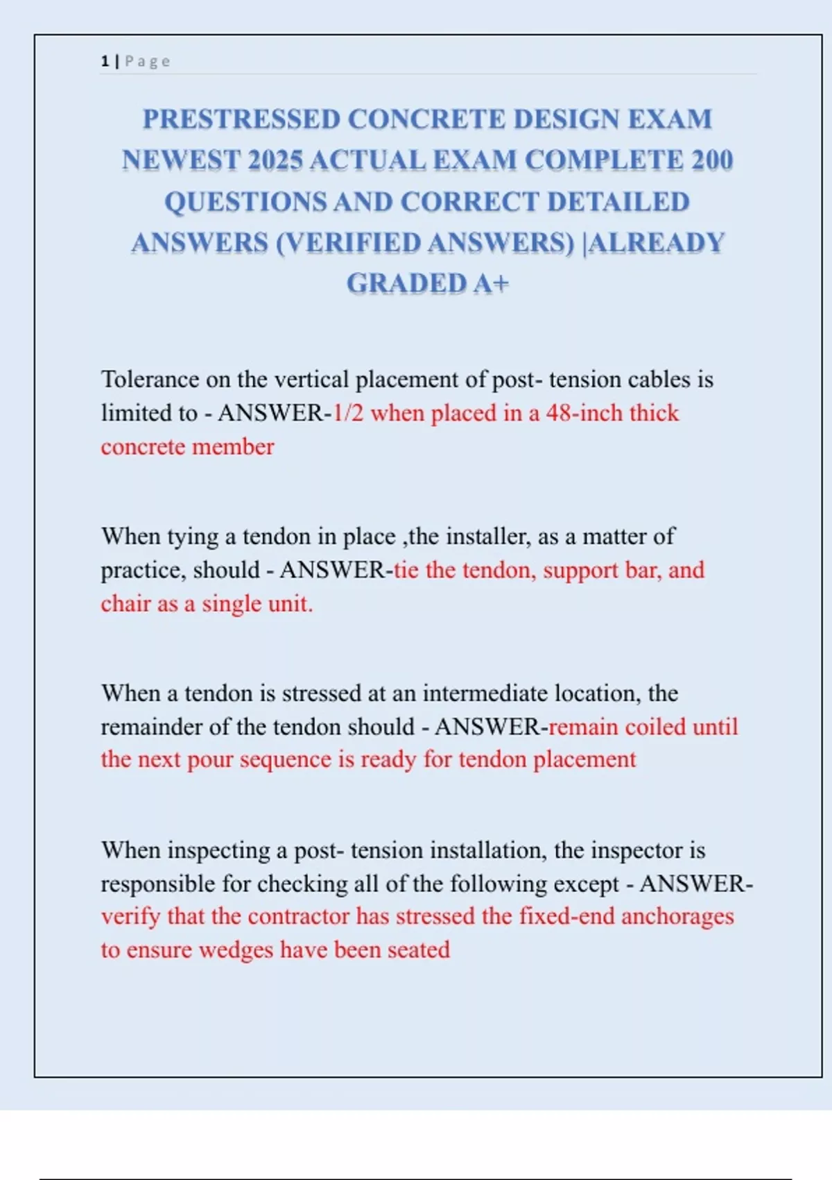 PRESTRESSED CONCRETE DESIGN EXAM NEWEST 2025 ACTUAL EXAM COMPLETE 200 ...