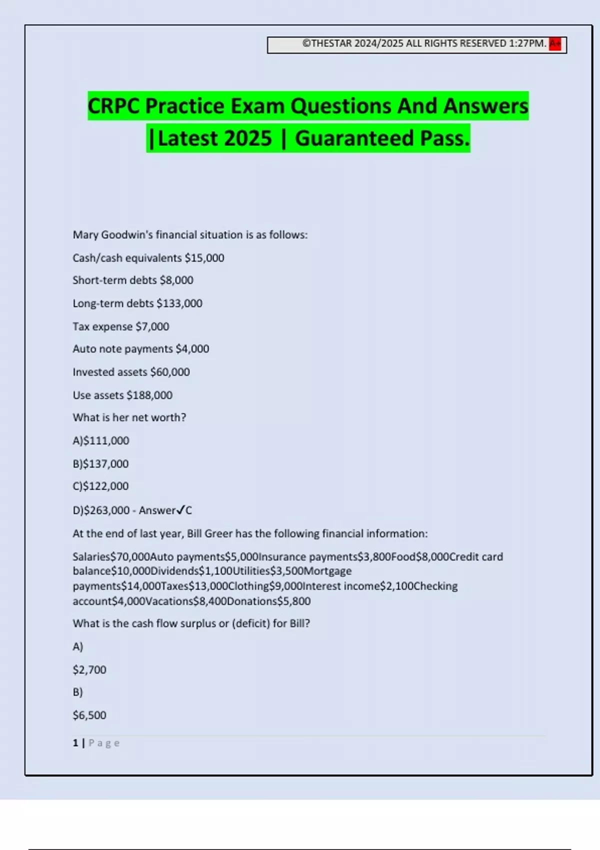 Crpc Practice Exam Questions And Answers Latest 2025 Guaranteed Pass Crpc Stuvia Us