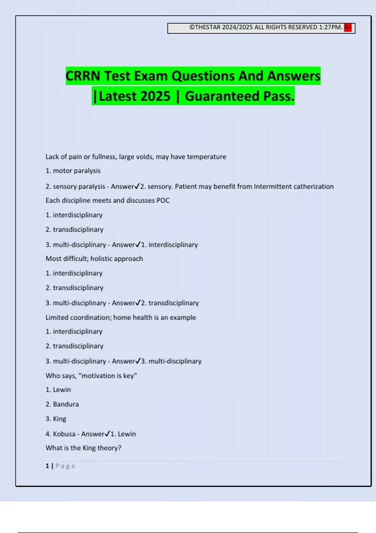 CRRN Test Exam Questions And Answers |Latest 2025 | Guaranteed Pass ...