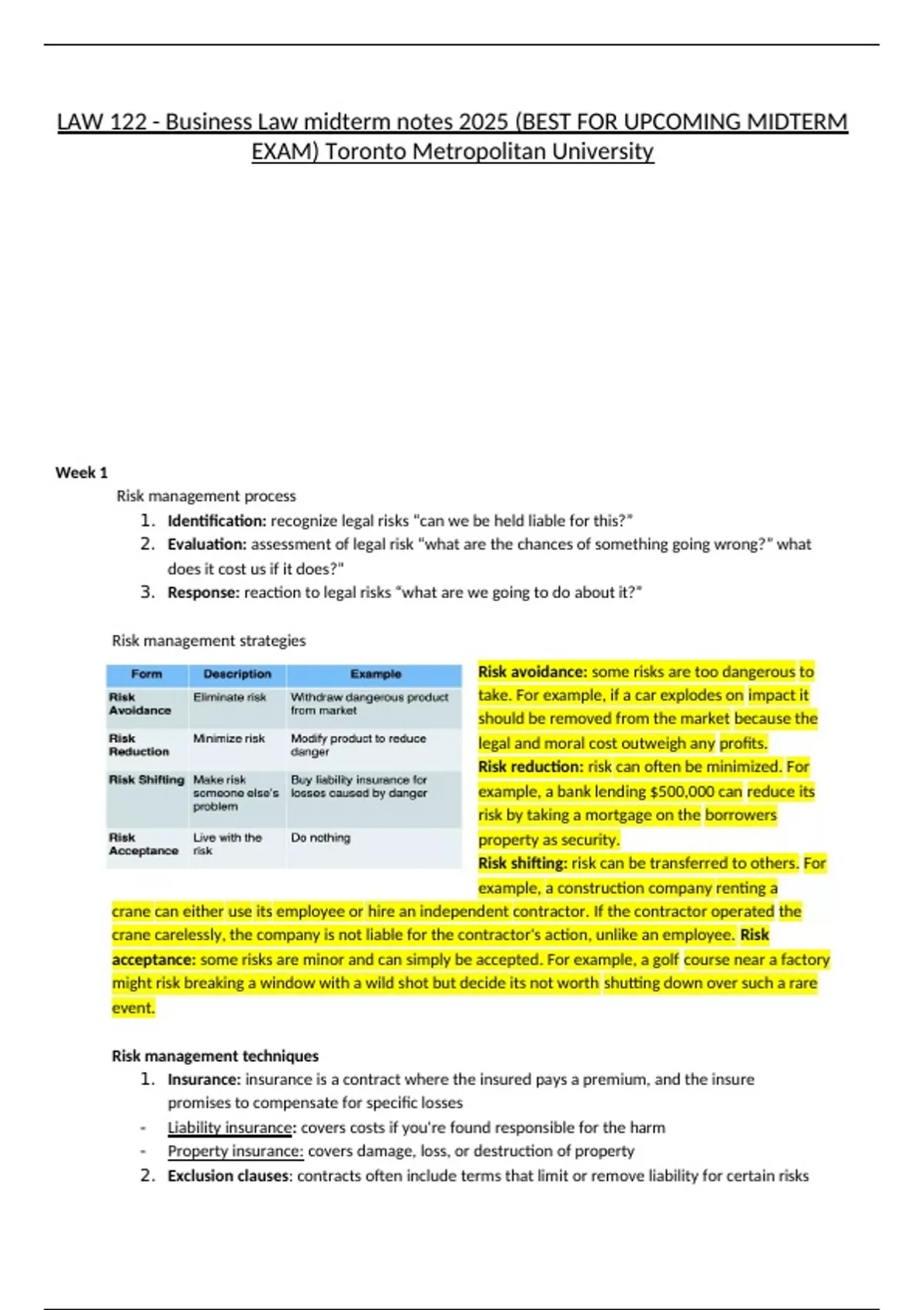 TMU COMBINED EXAMSOLUTIONS FOR LAW 122 - Business Law BOTH MIDTERM AND ...